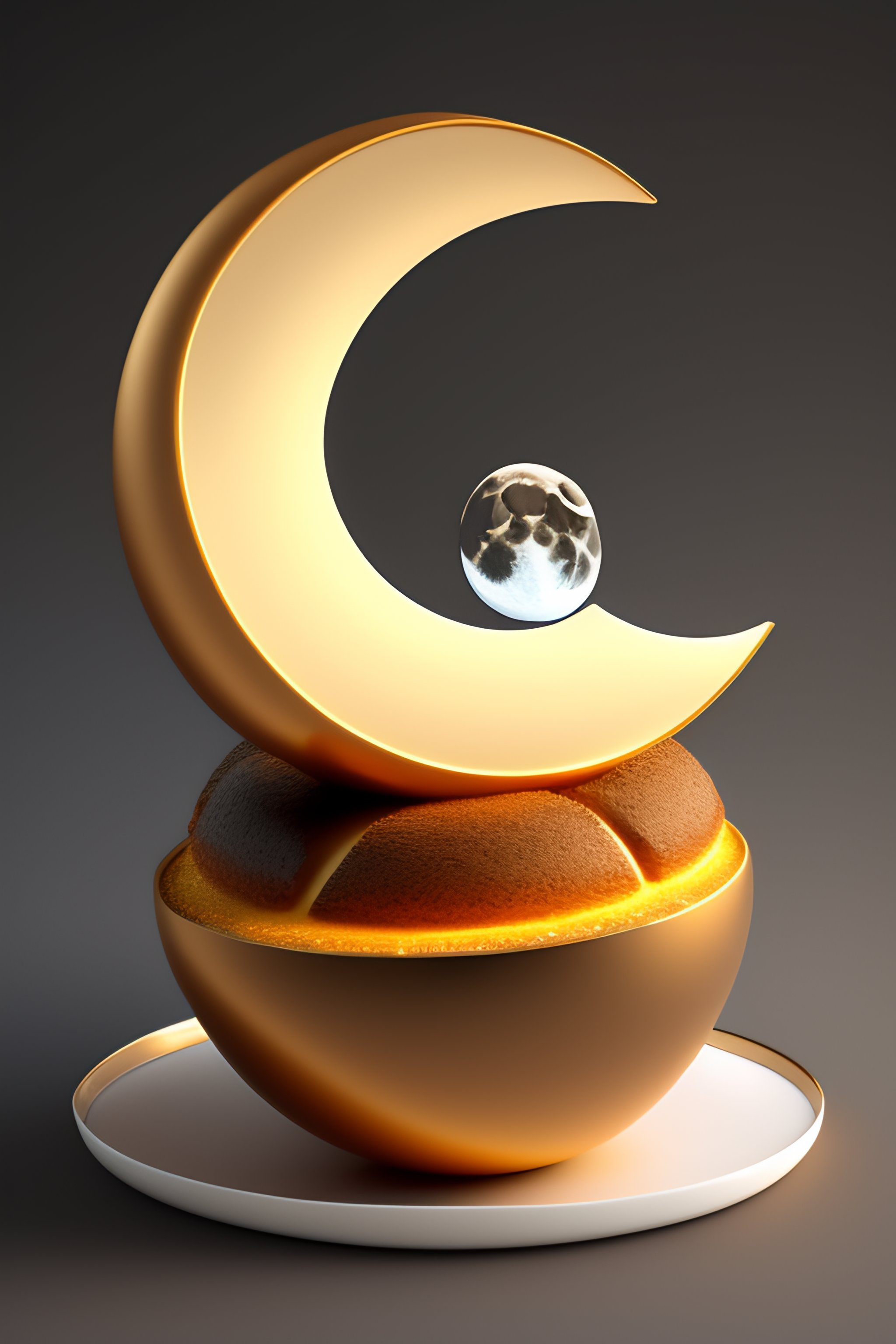 Lexica - 3D rendering of a moon shaped cake