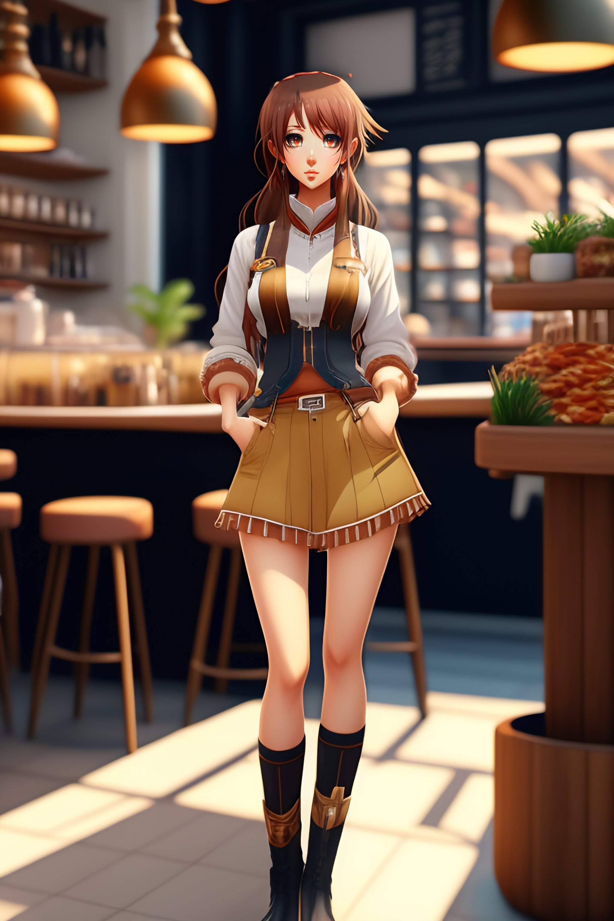 Lexica - Full body anime style model girl inside coffee shop, detailed ...