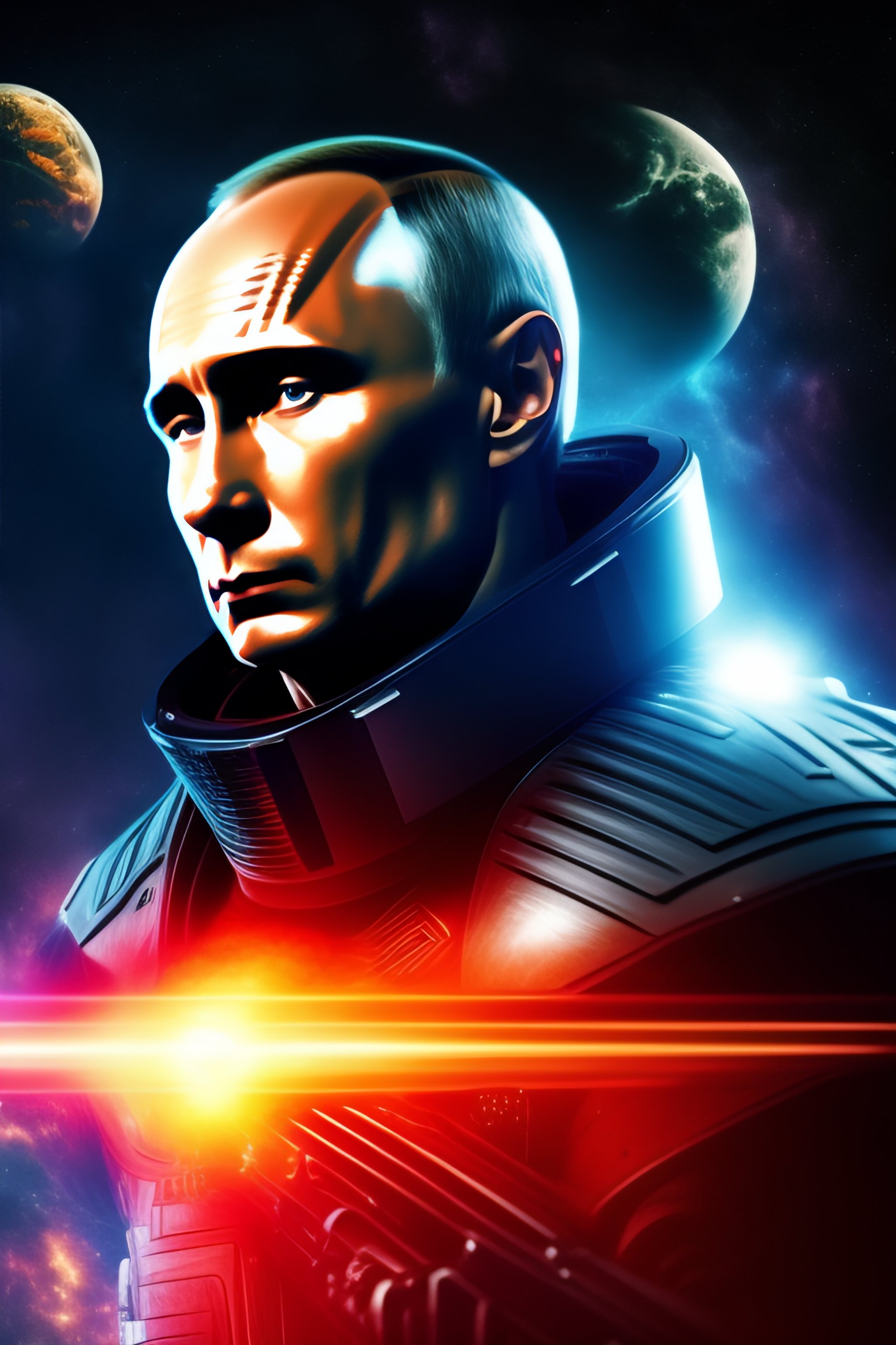 Lexica - Putin cyborg in space war with laser blaster