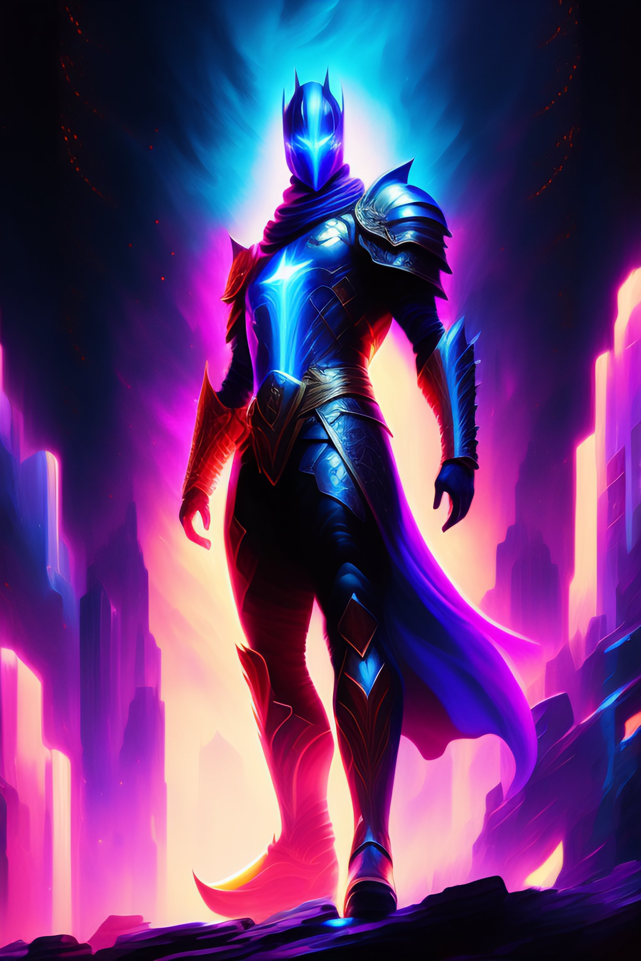 Lexica - Cosmic entity painting; cyberpunk, full body, knight, armor ...