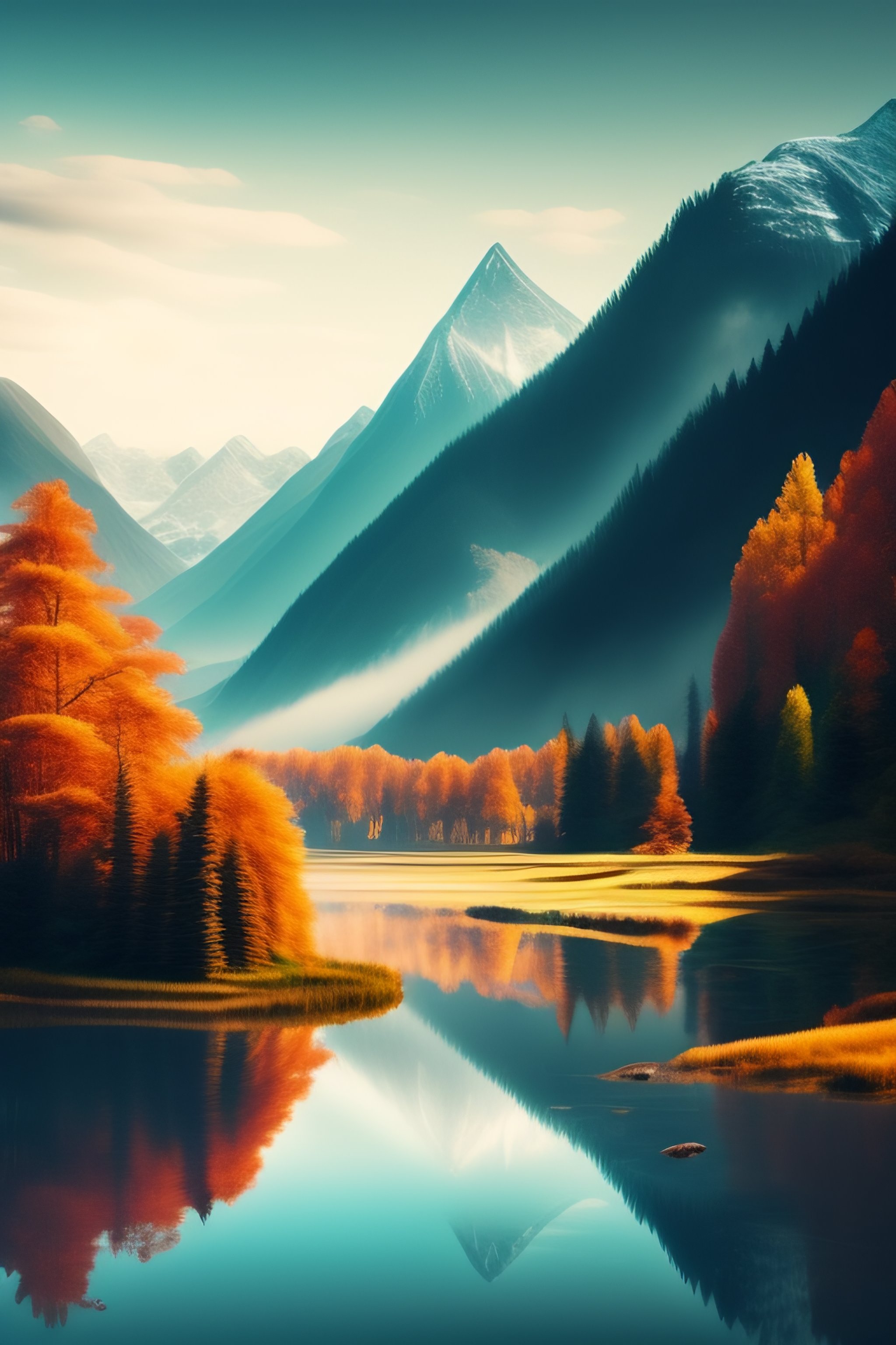 Lexica - Landscape in the nature with mountains and trees and a river