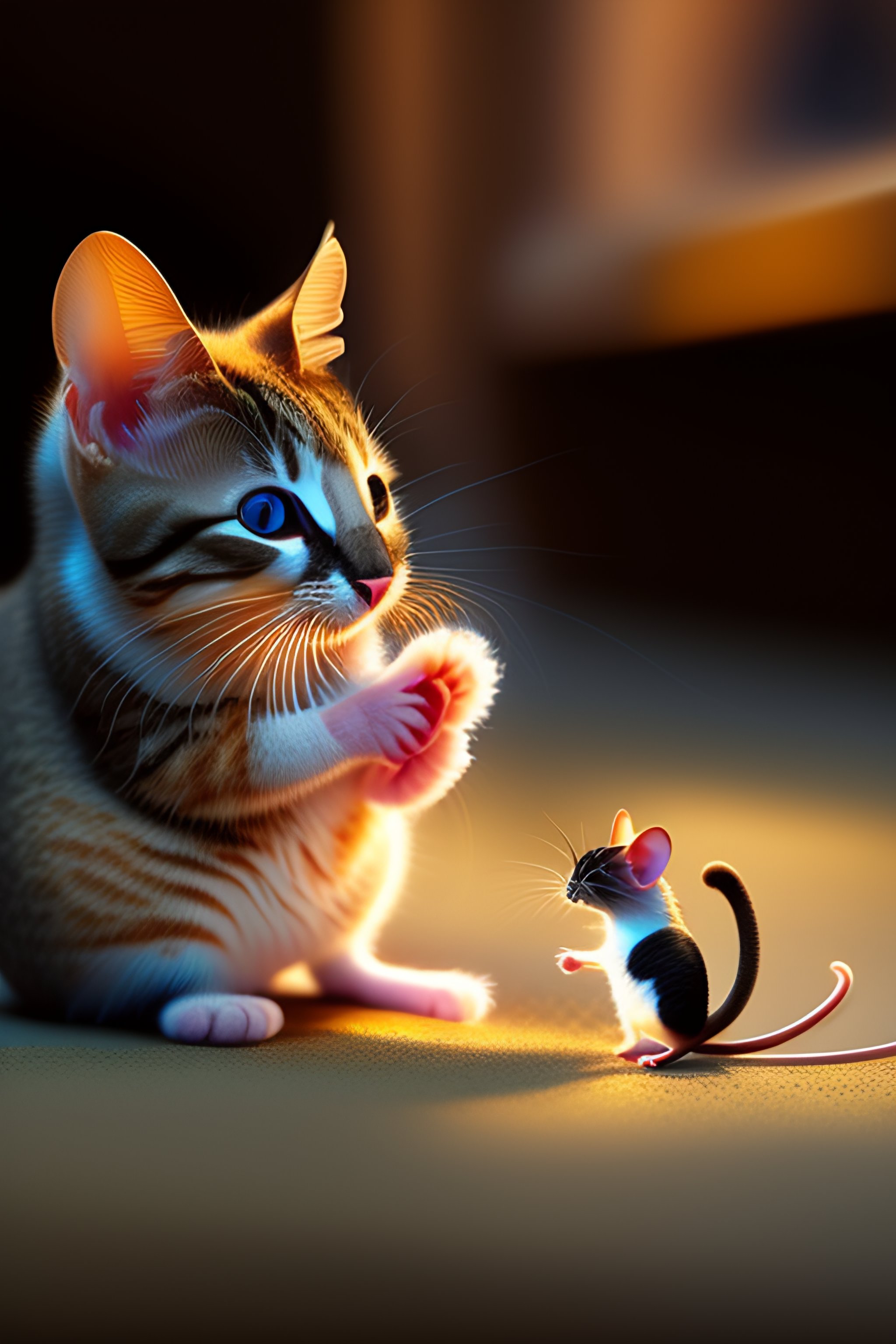 Lexica - A mouse playing with a cat