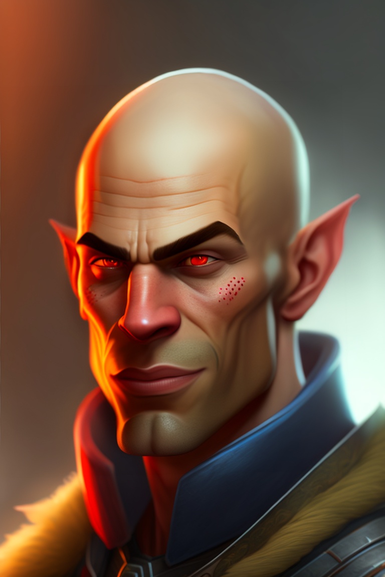 Lexica - Portrait of a bald half-orc with a missing tooth, dirty ...