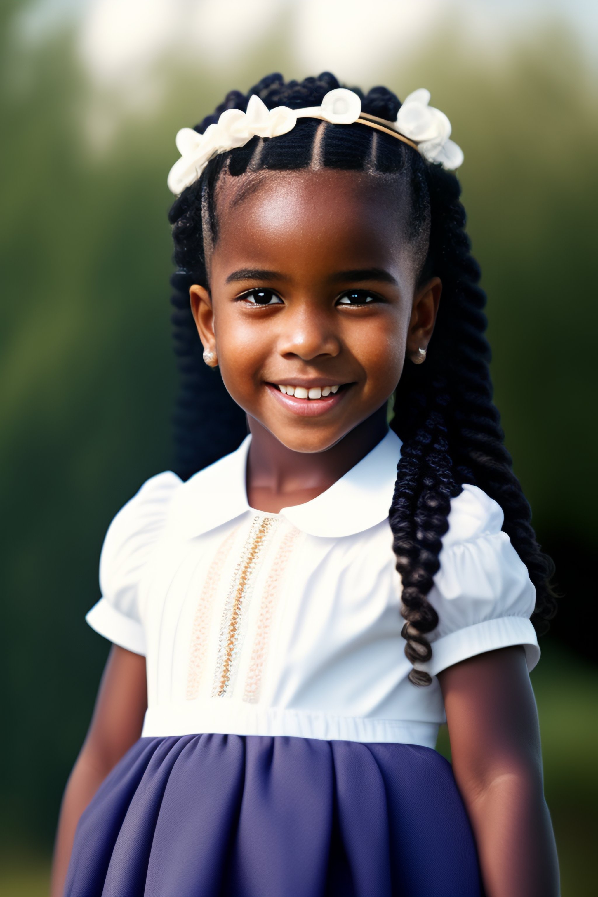 Lexica - Young ,dark skin, child, [[[white dress]]], tiny braids ...