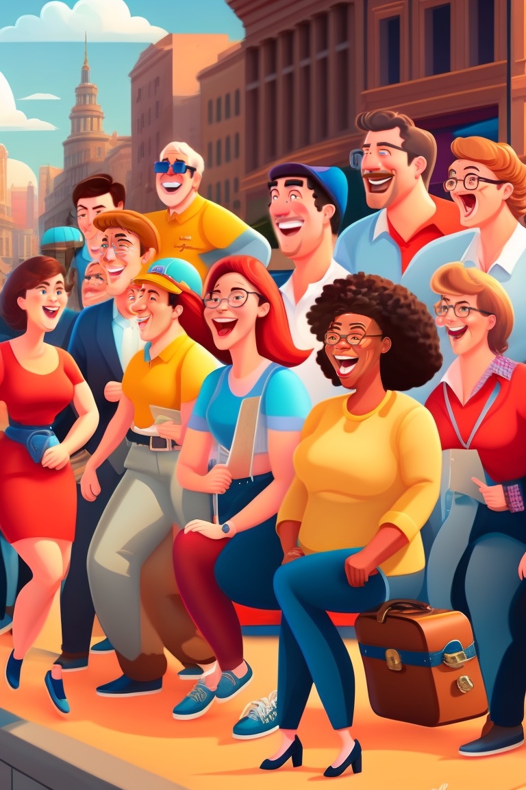 Lexica - A city full of people laughing, cartoon style