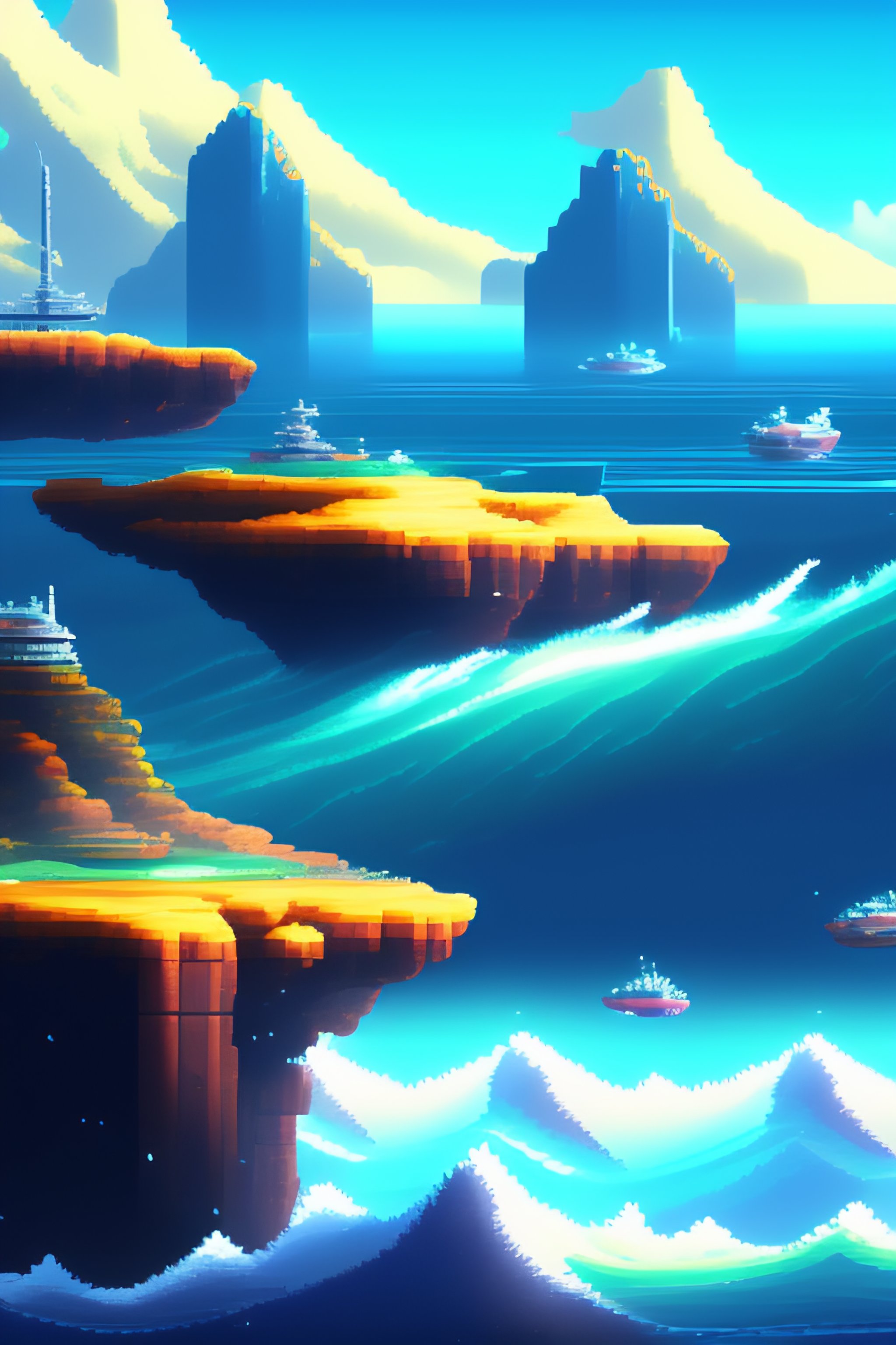 Lexica - The ocean background in a shmup game level