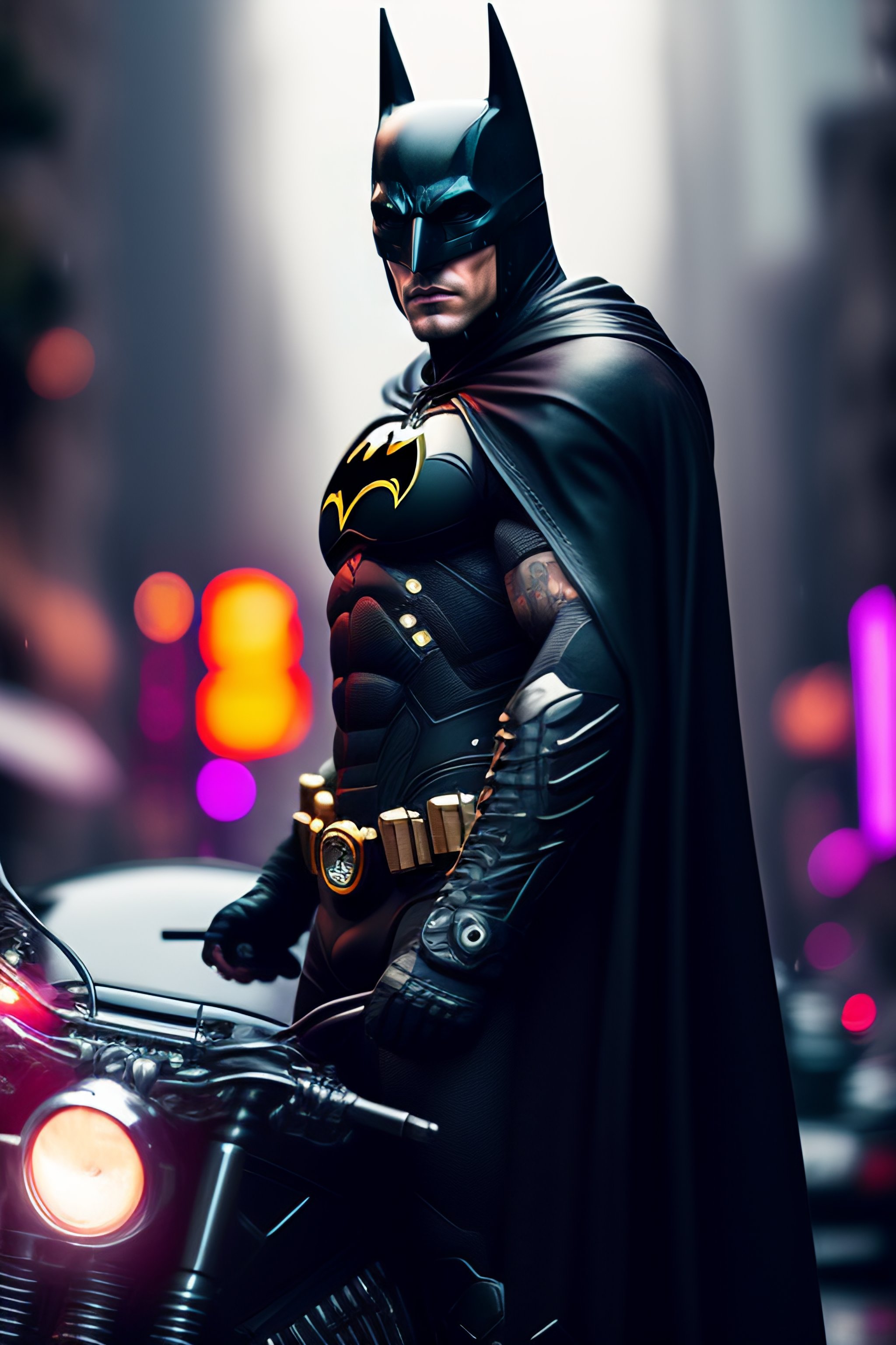 Lexica - /imagine prompt:Batman assassin, half cyborg, riding a ...