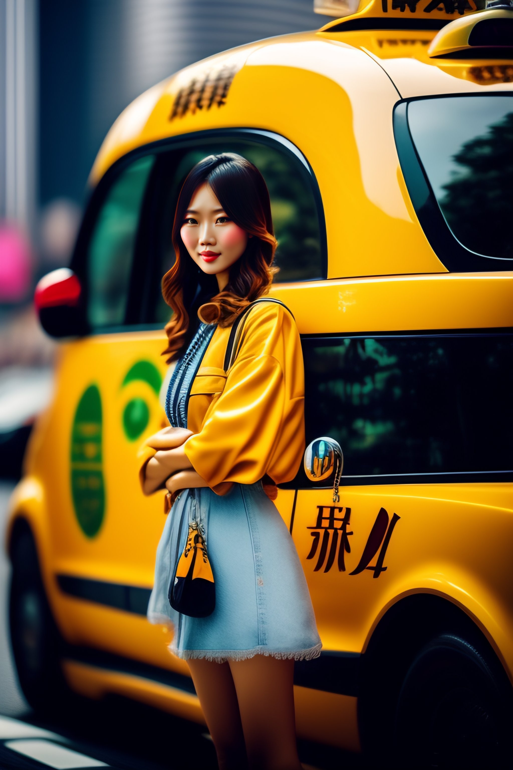 Lexica - Taxi, Taipei 101, fashion, girl, sunshine, with a logo "taiwan ...