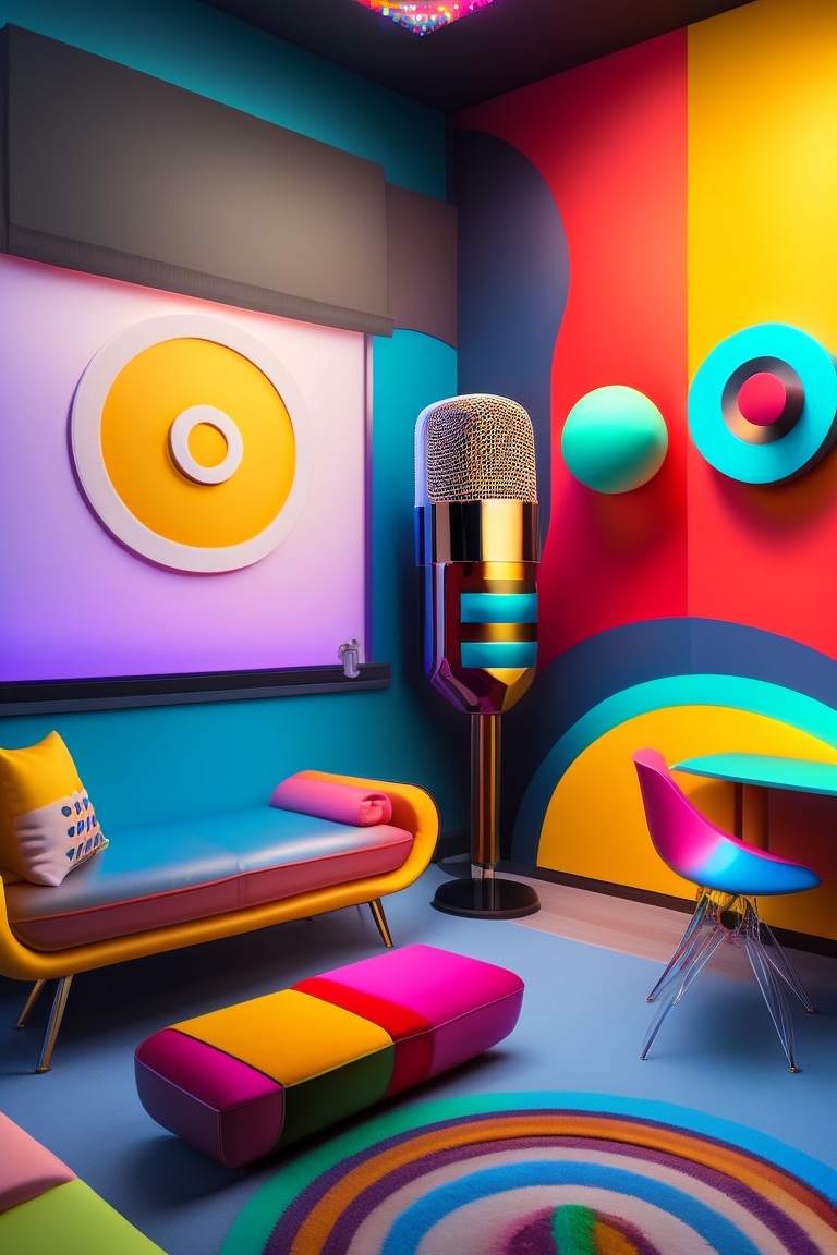 Lexica - A stylized microphone, vibrant colors and pop culture elements ...