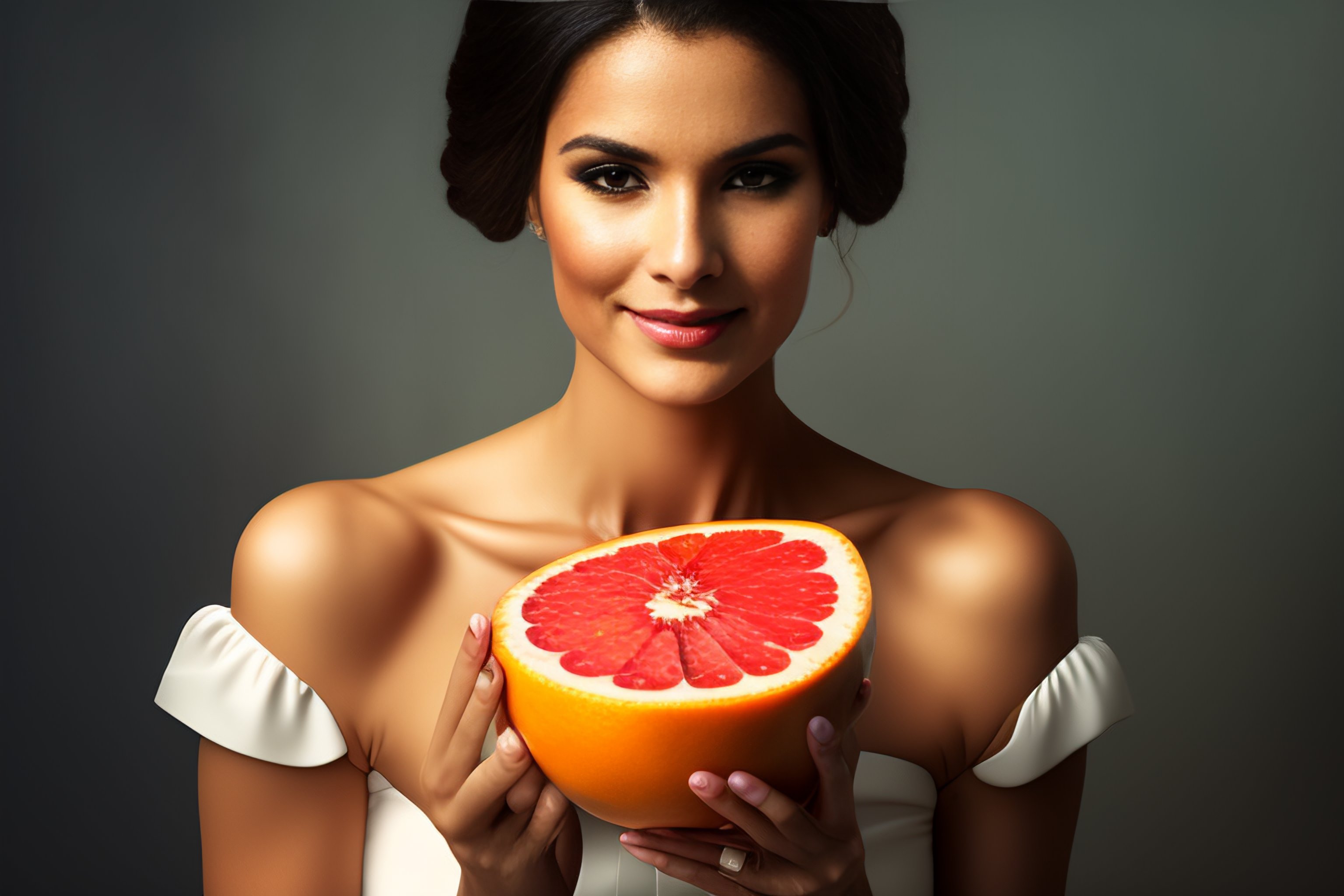 Lexica - Handsome woman holding a grapefruit