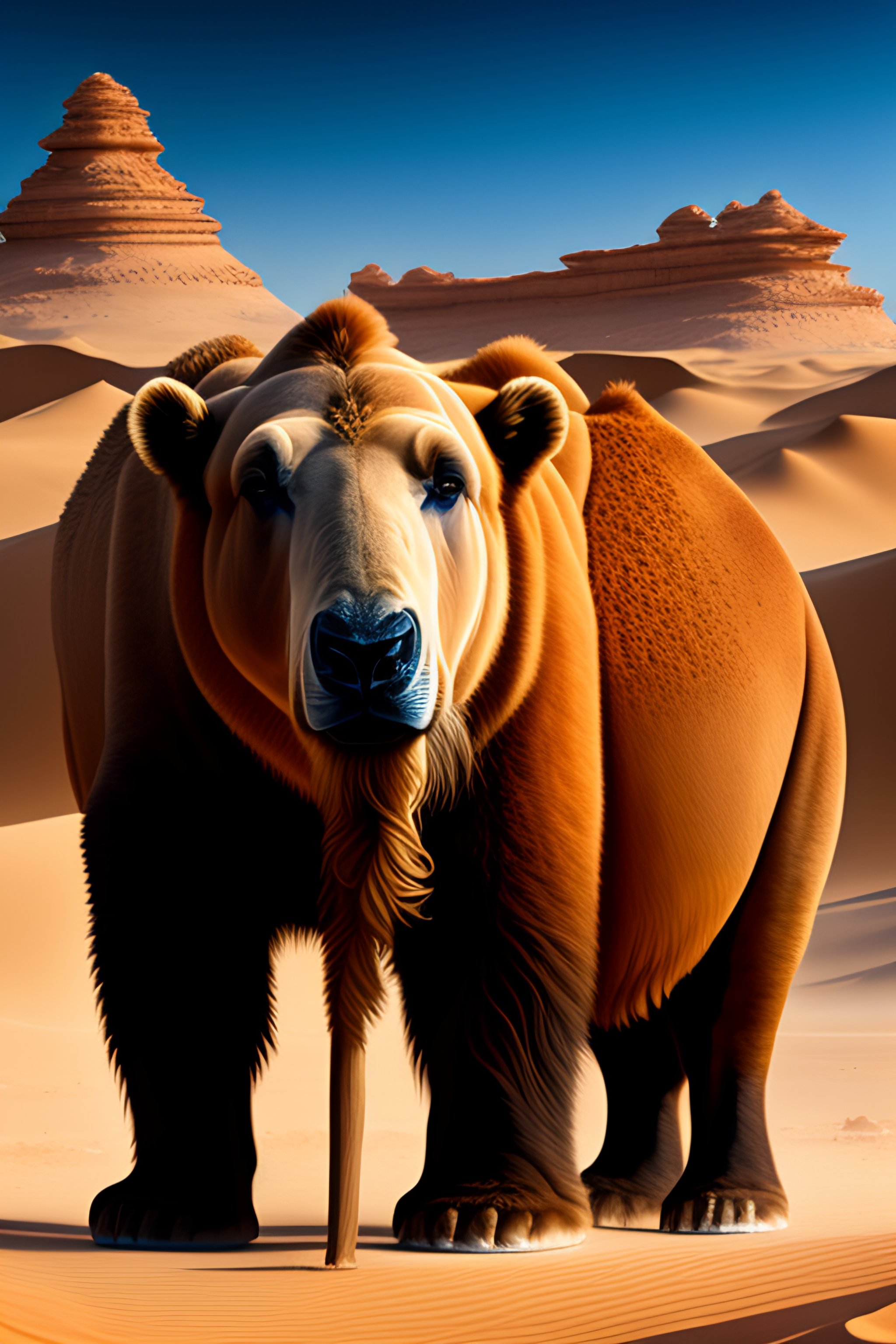 Lexica - A painting of a icebear and a camel in the sahara