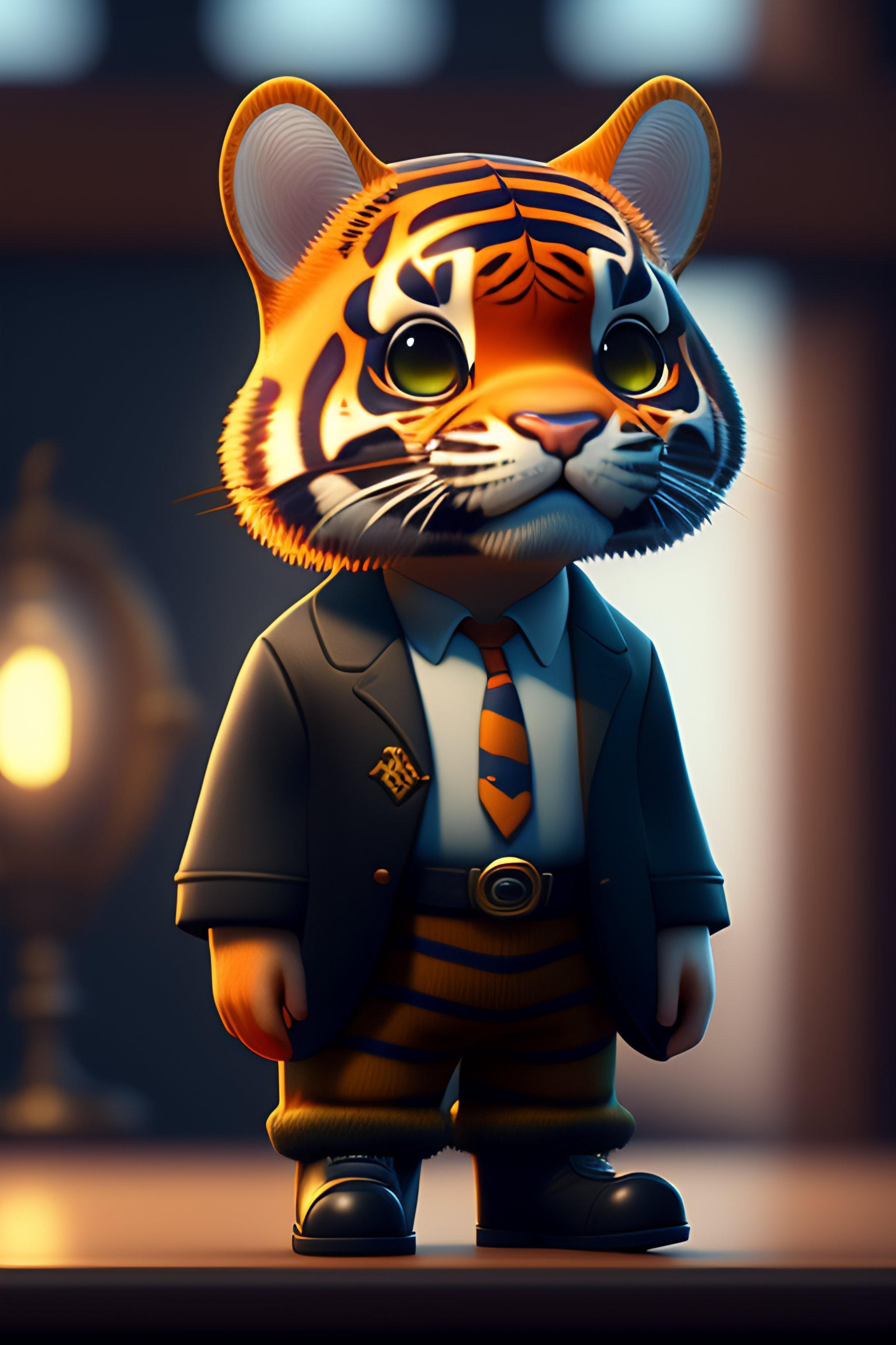 Lexica - Cute small detective tiger standing on 2 feet on theater ...