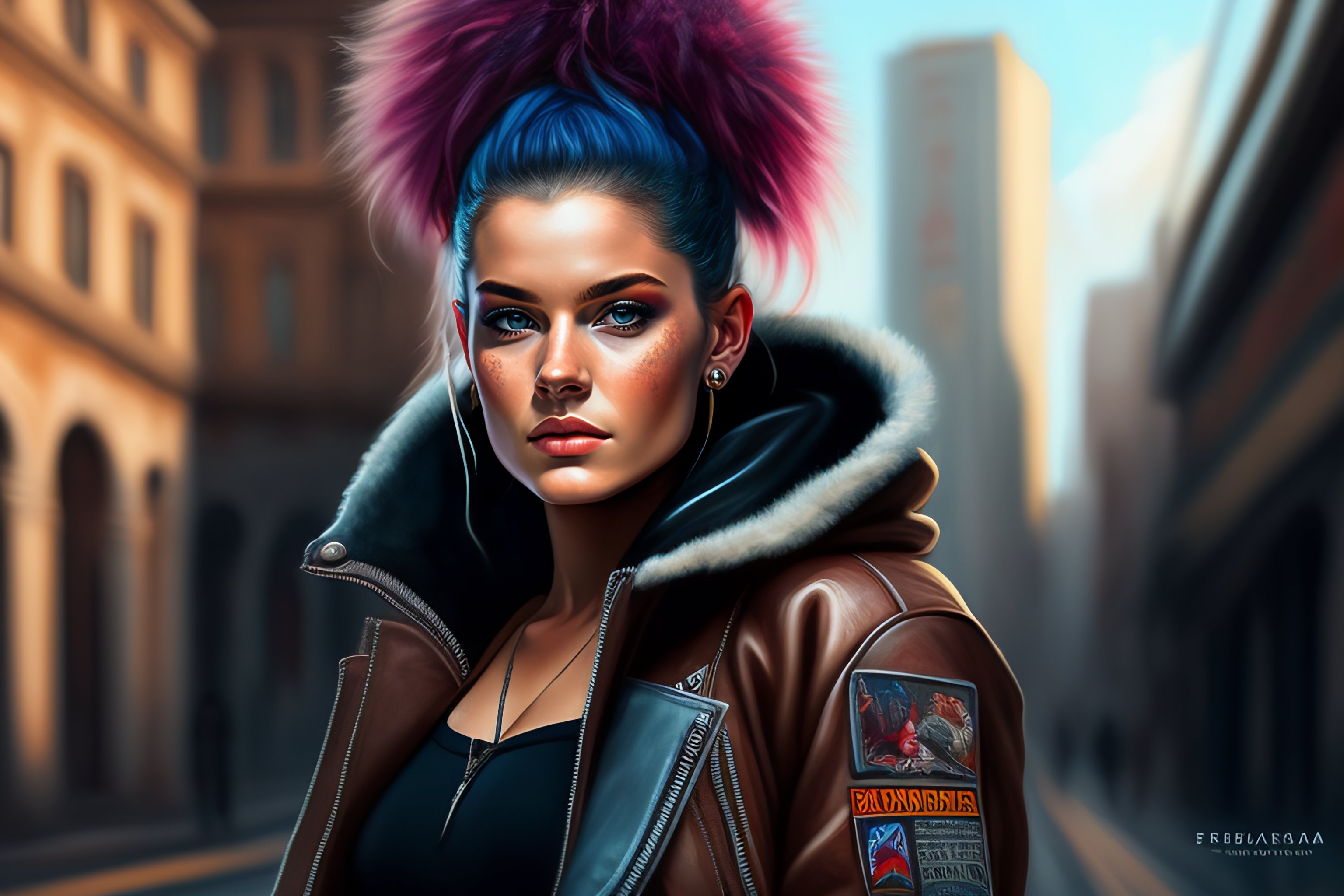 Lexica - Cute punk rock girl, mad max jacket, renaissance, cables on ...