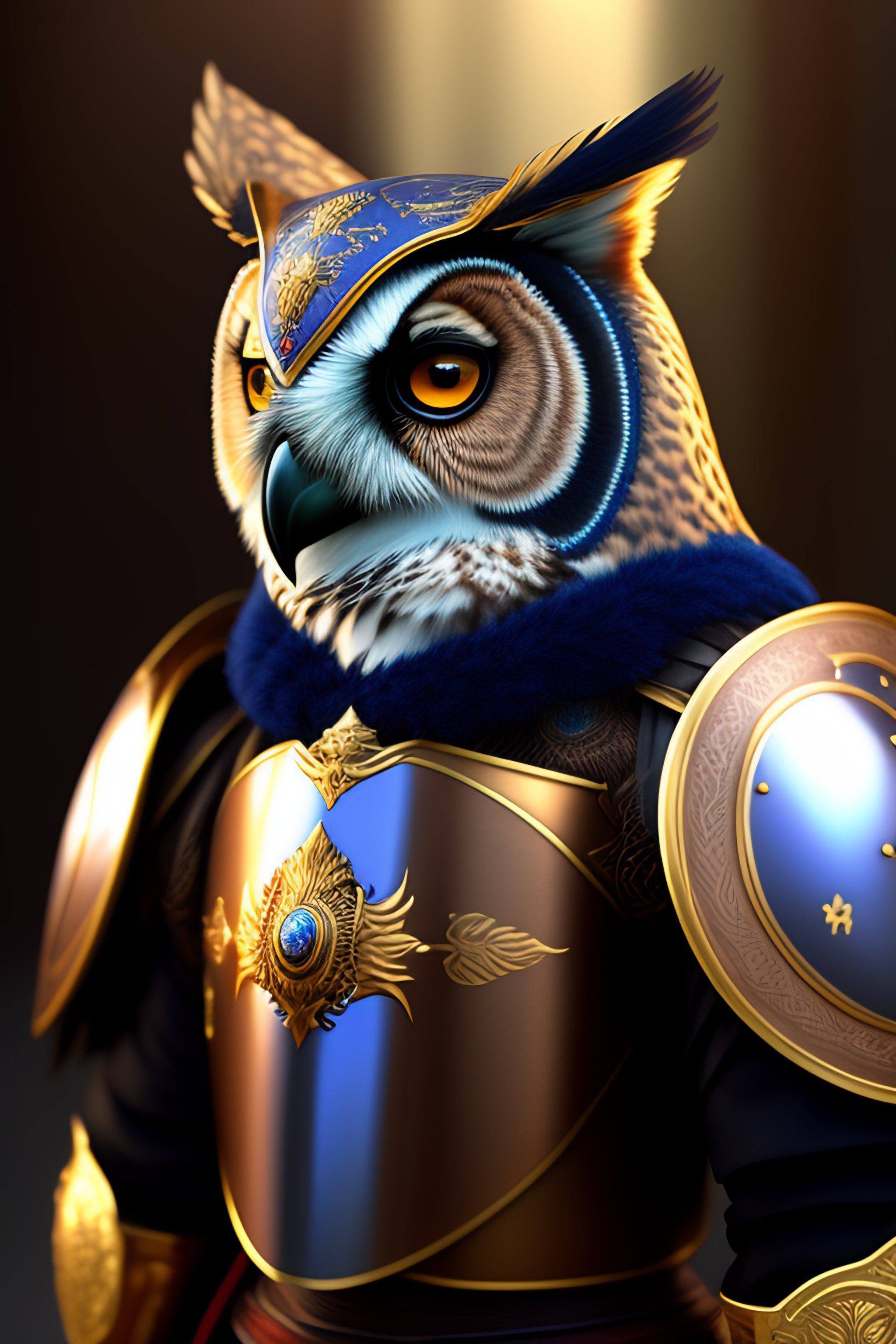 Lexica - Portait of a owl in royal armor with sword and shield, anime style