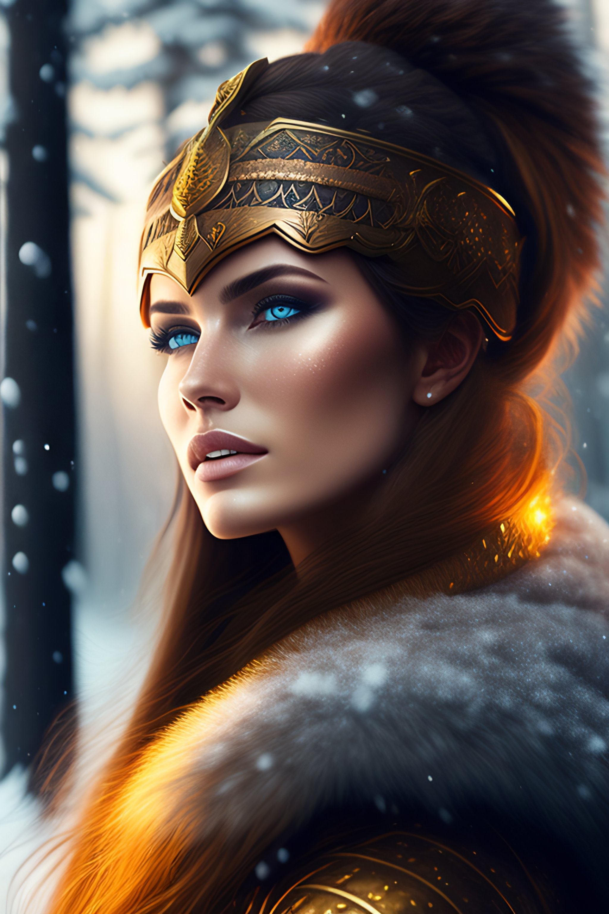 Lexica - Raid hair golden armor warrior, winter ambiance, forest ...