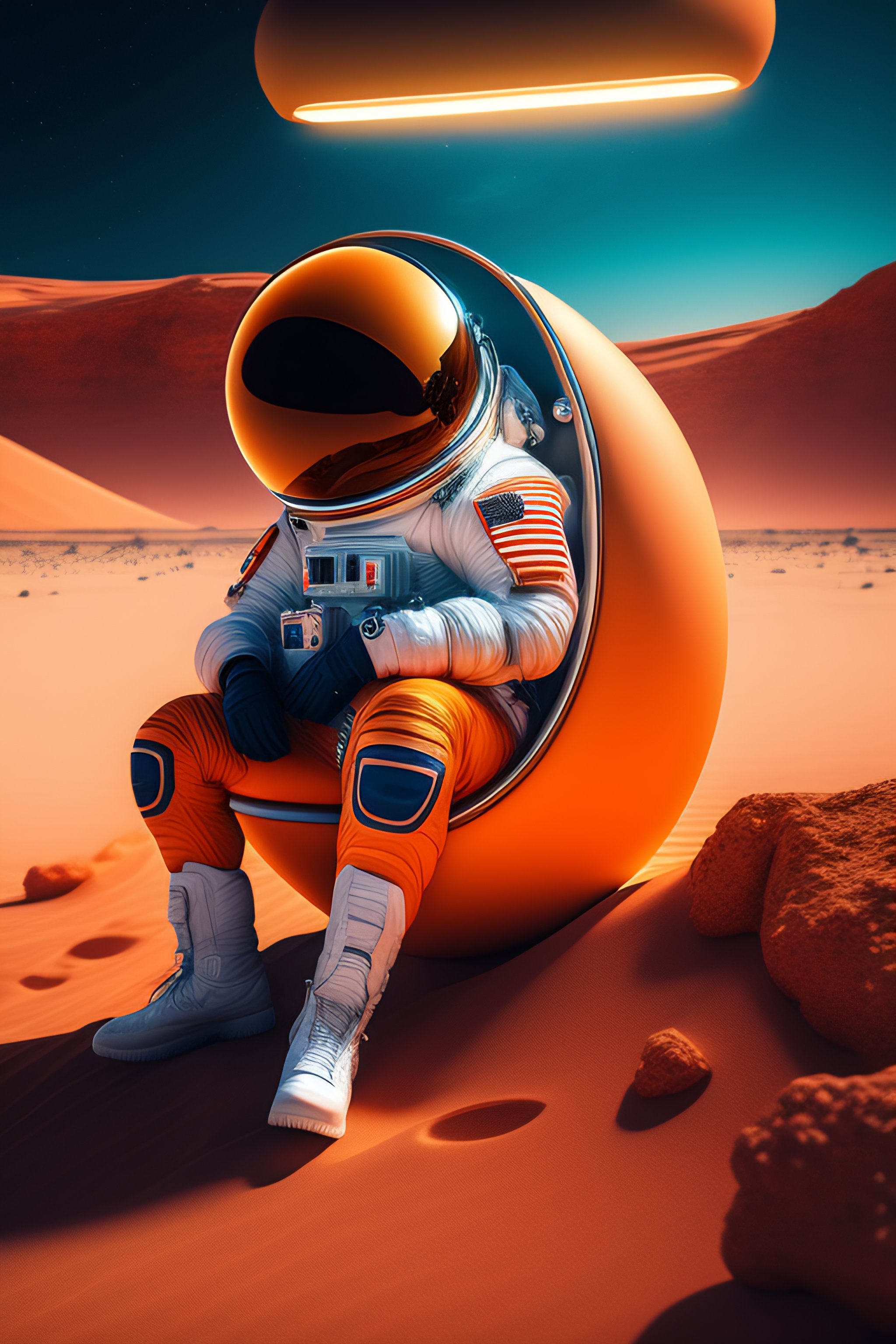 Lexica - An astronaut resting on mars in a beach chair, vibrant ...