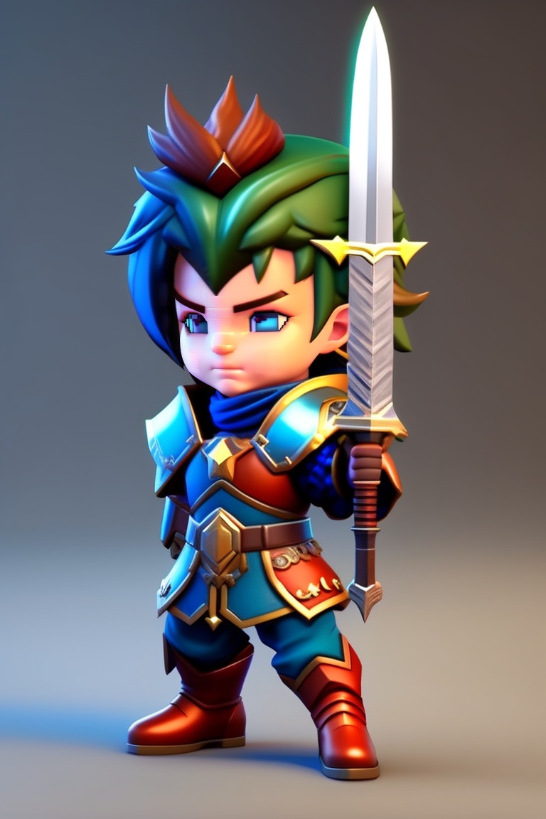 Lexica - 3d model, swordsman, chibi, non-human