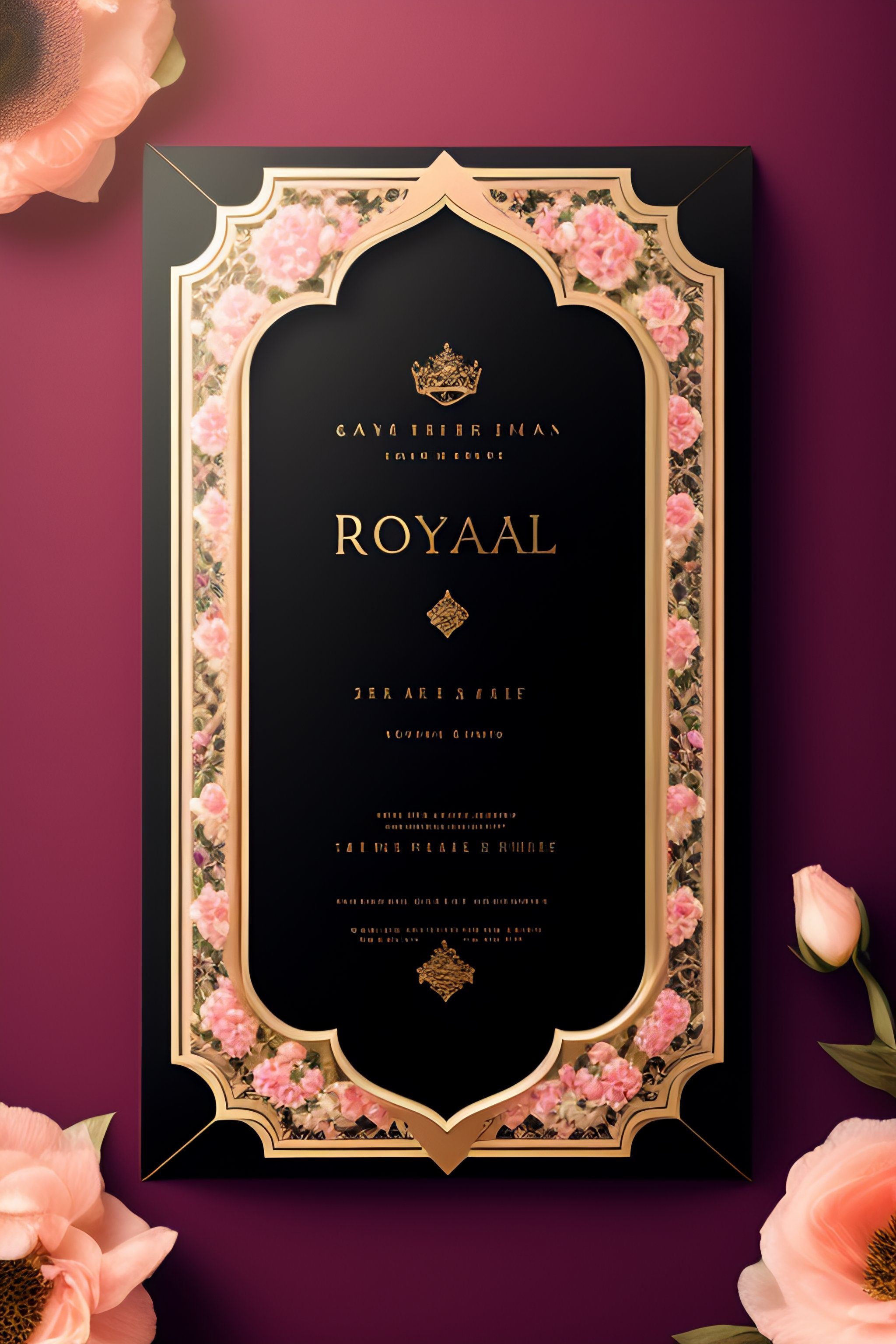 Lexica - "Create a royale 2d feminine, black floral design frame using ...