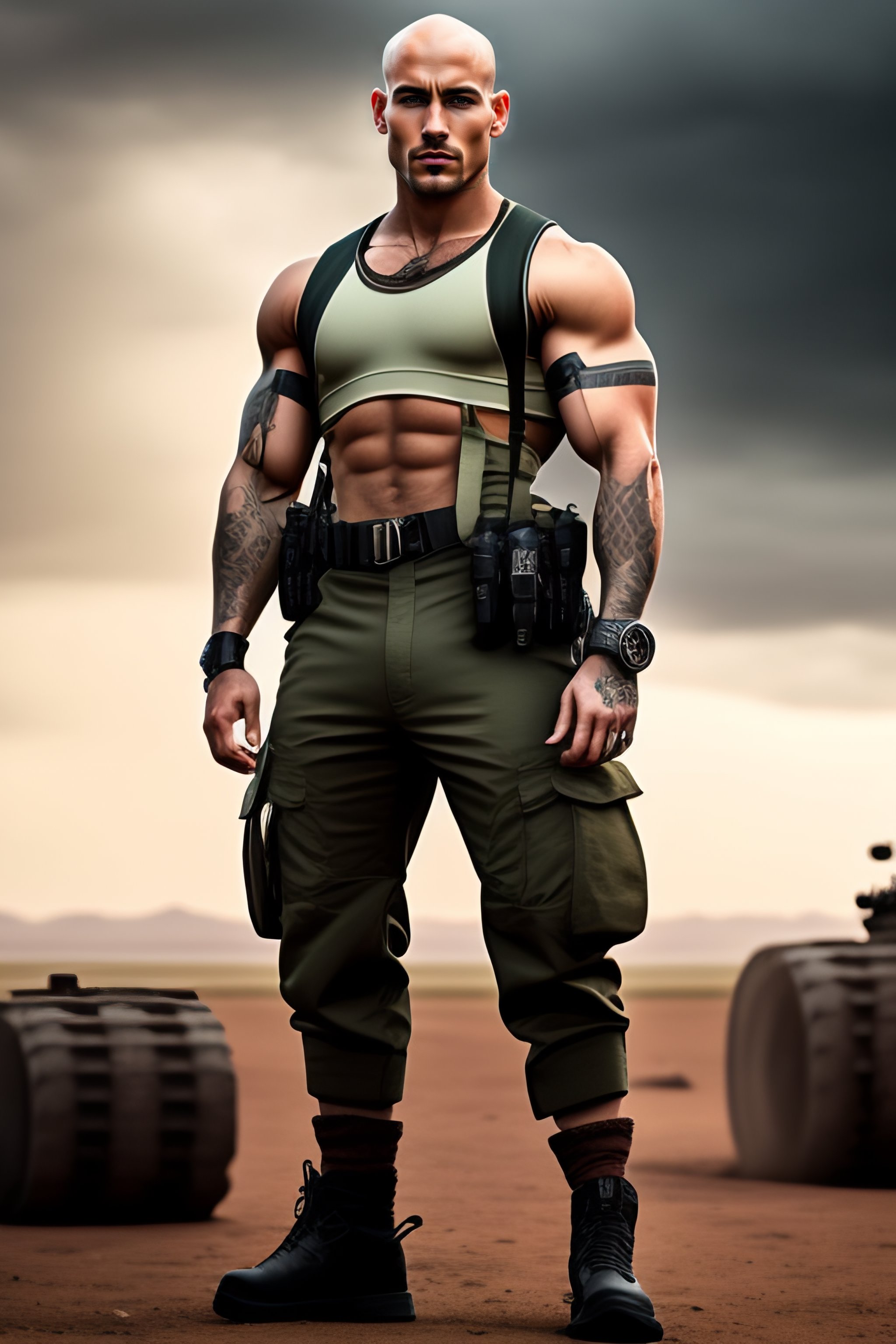 Lexica - Pale and bald strong warboy wearing cargo pants