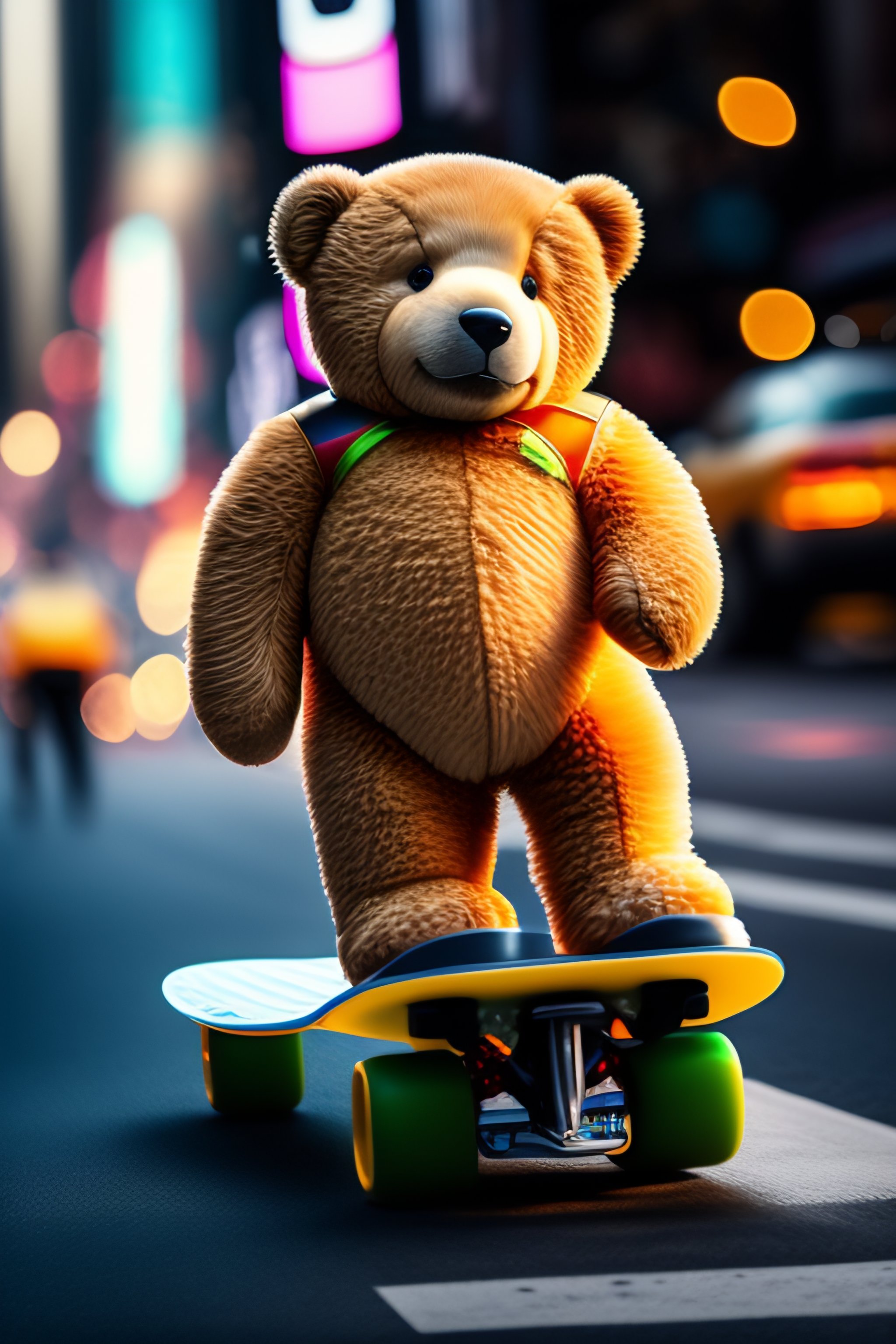 Lexica - Photo of a teddy bear skateboarding in times square