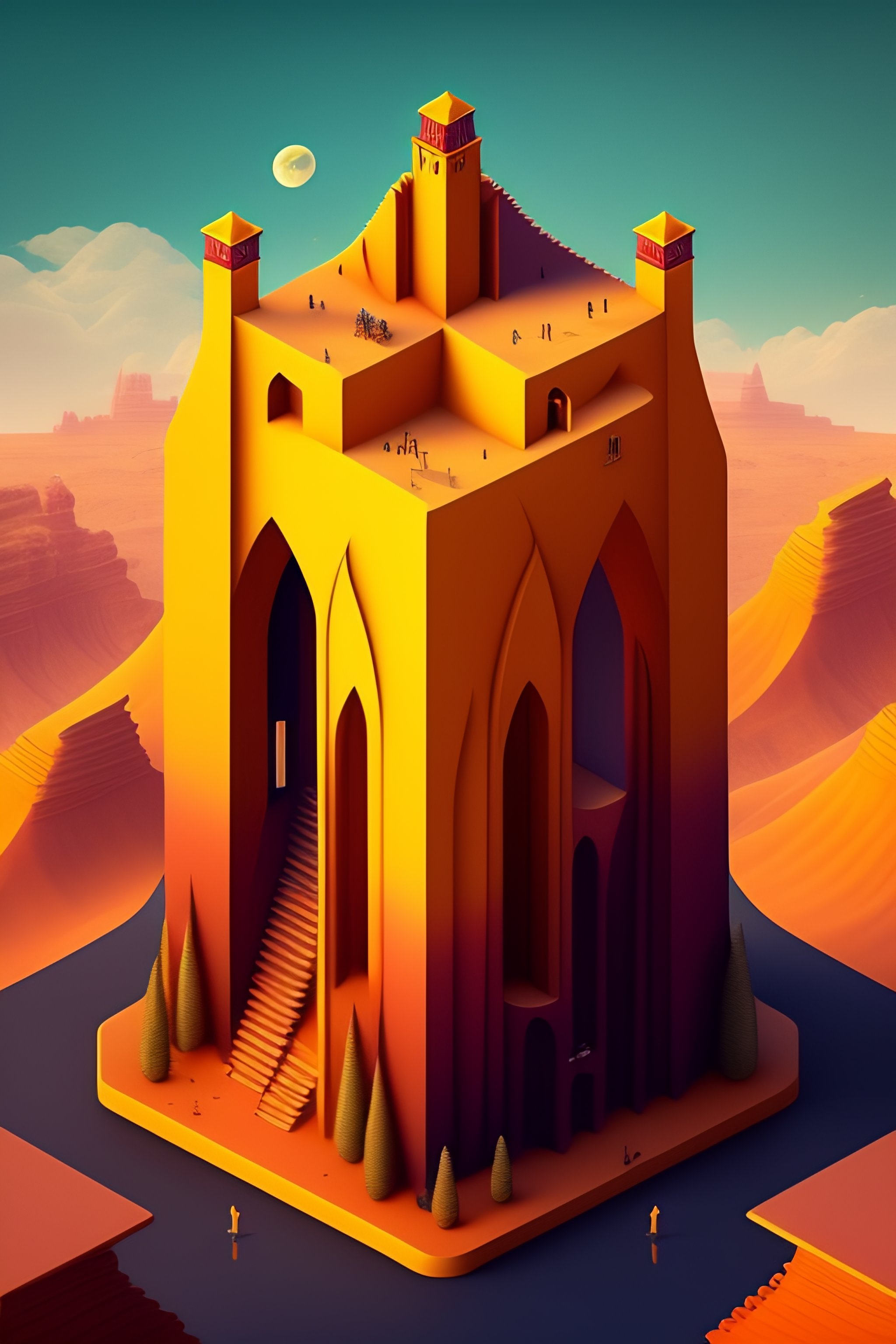 Lexica - Isometric monument valley, wes anderson