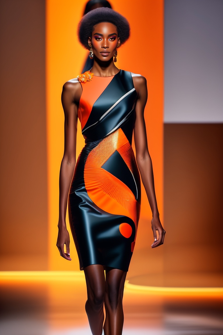 Lexica - A knee length body fitting dress in vivid orange, white and ...