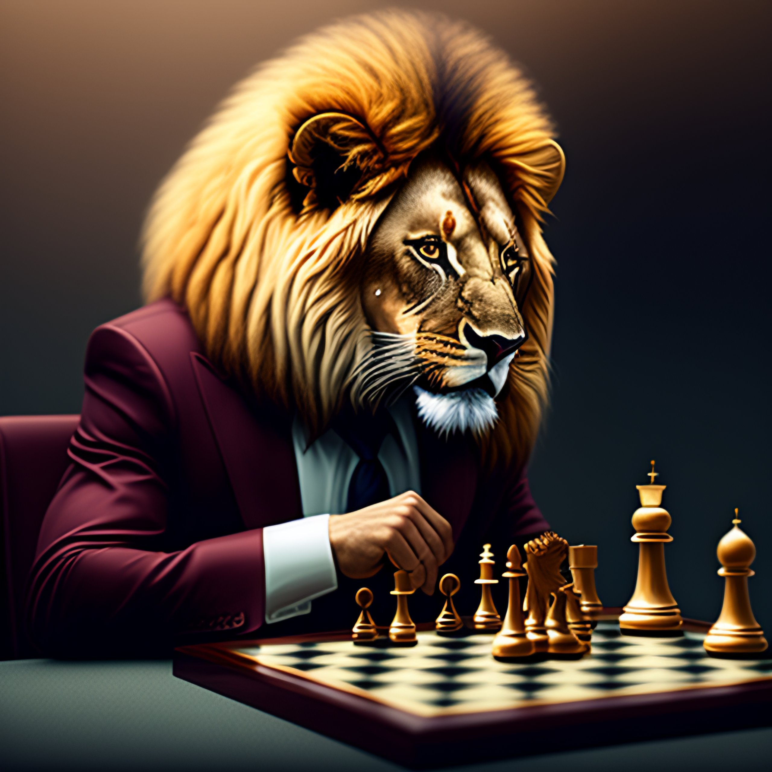 Lexica - Lion wearing a suit playing chess