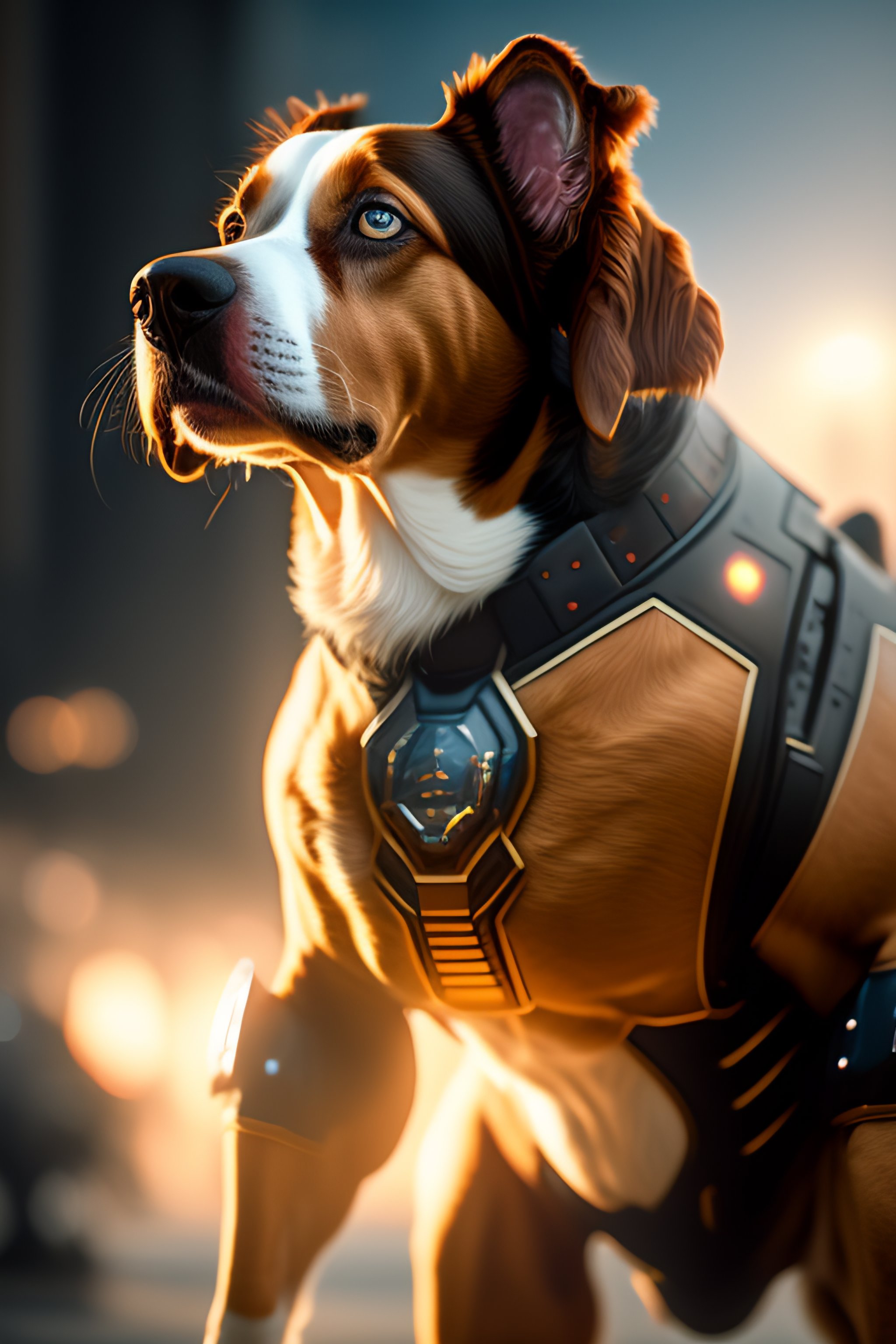 Lexica - A BRITTANY Dog as the doomslayer, realistic scifi cyberpunk power armor robot, detailed ...