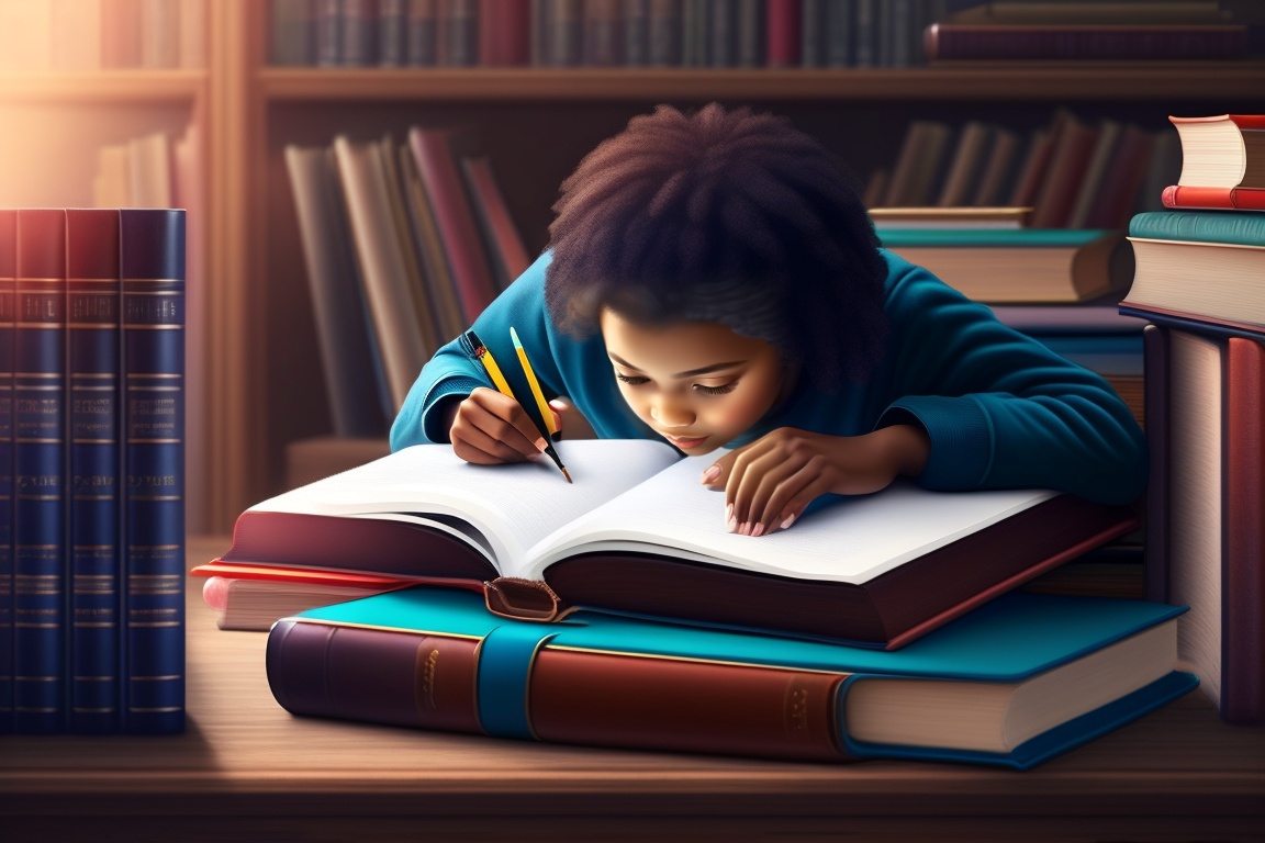 Lexica - A picture of a human student surrounded by books and studying ...
