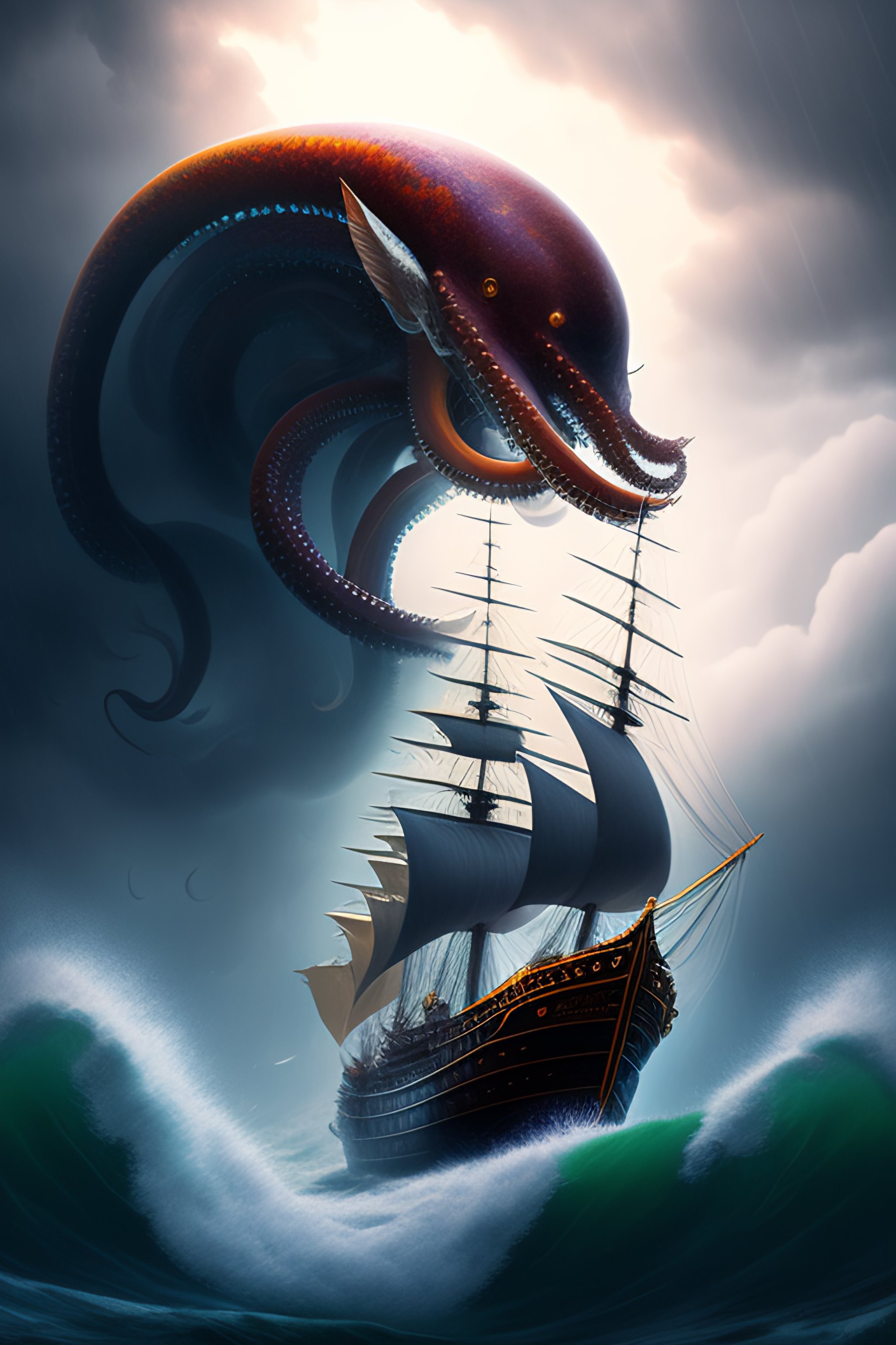 Lexica - A highly detailed masterpiece of a giant octopus hugging a ...