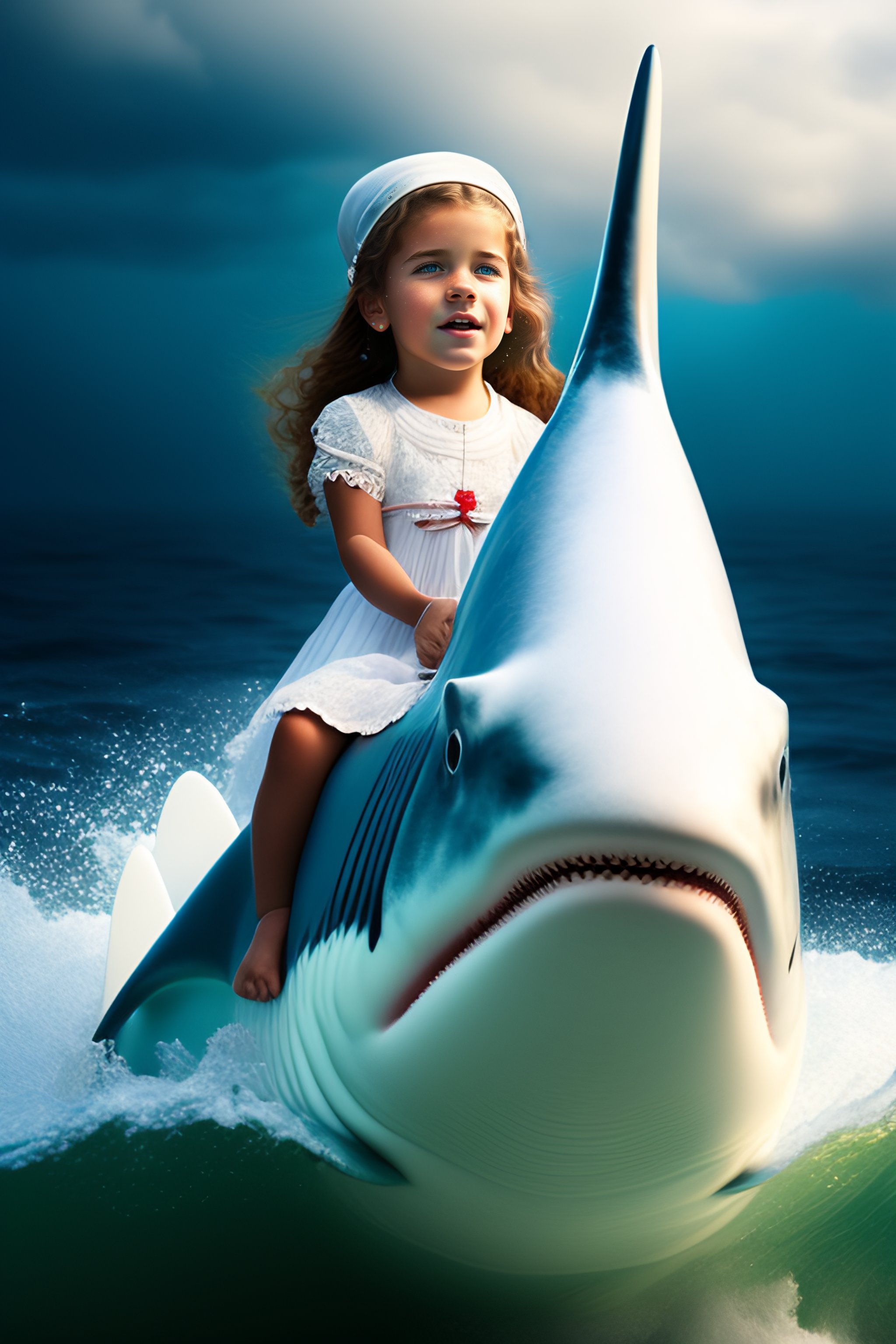 Lexica - Young priestess riding a shark