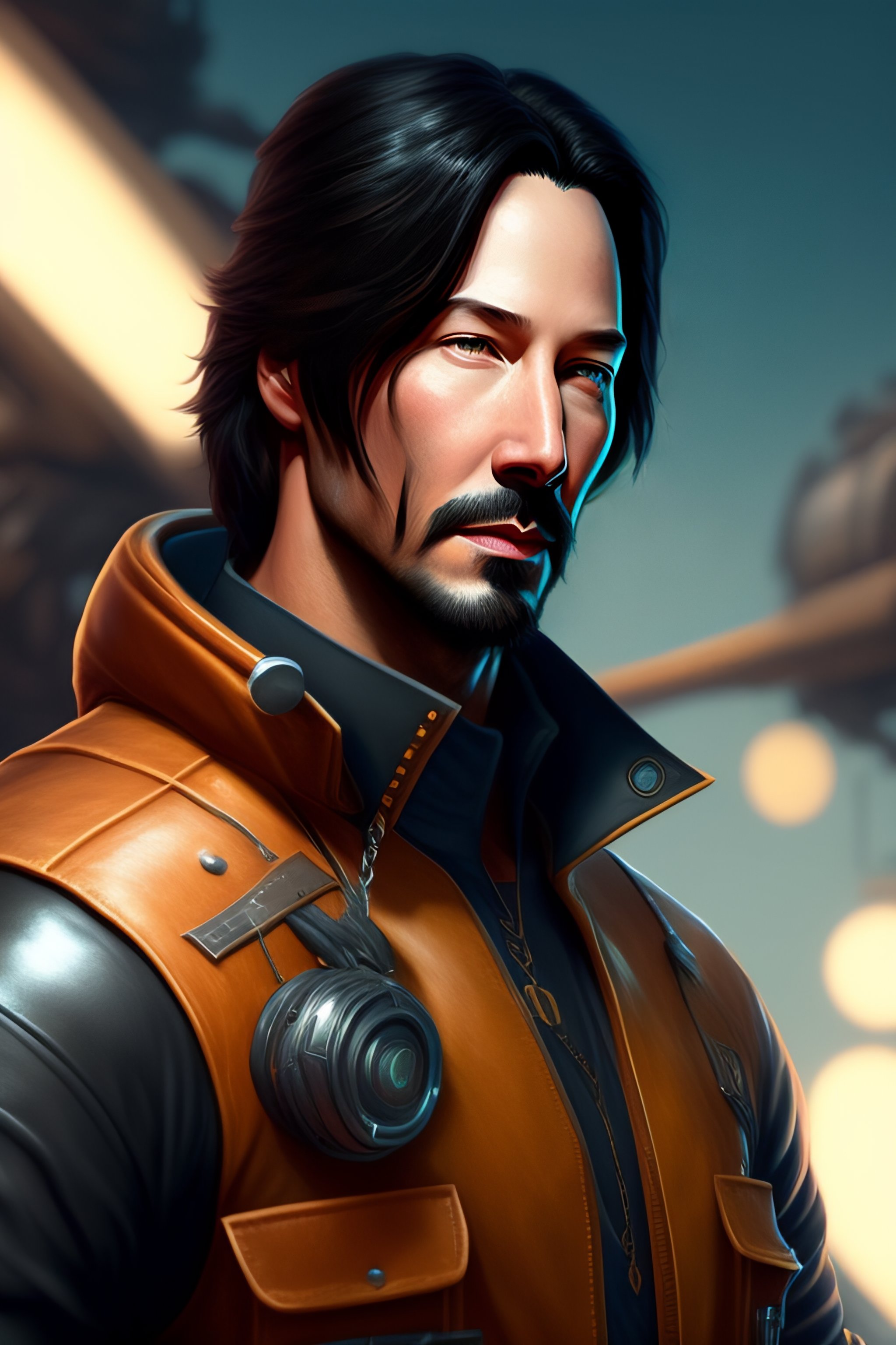 Lexica - A highly detailed illustration of Keanu Reeves wearing overall ...