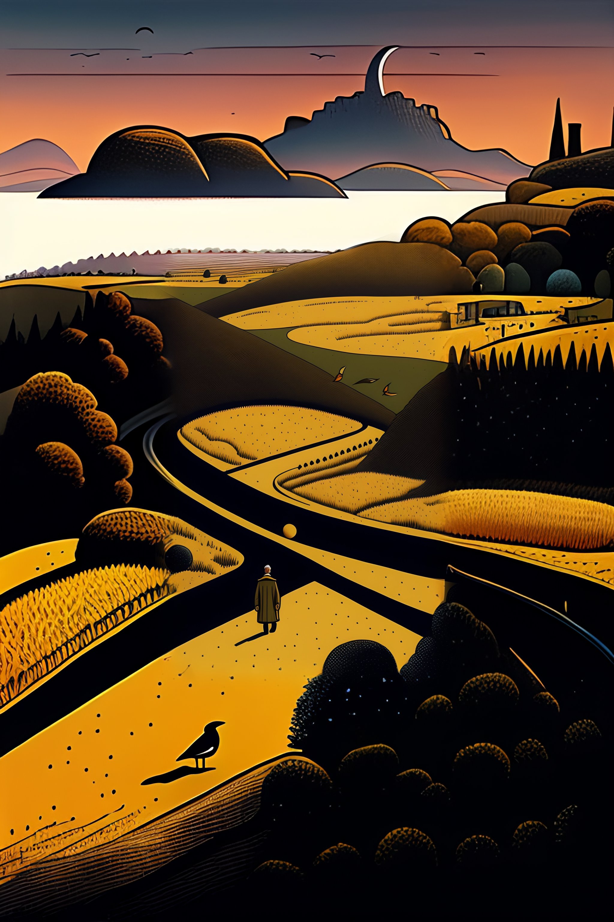 Lexica - A alone man. pen and ink ,birds eye view, illustrated by hergé ...