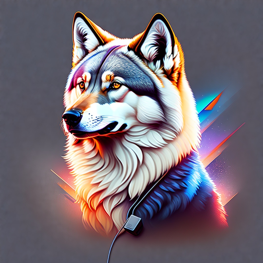 Lexica - T-shirt design, wolf with headphones on his ears, digital art ...
