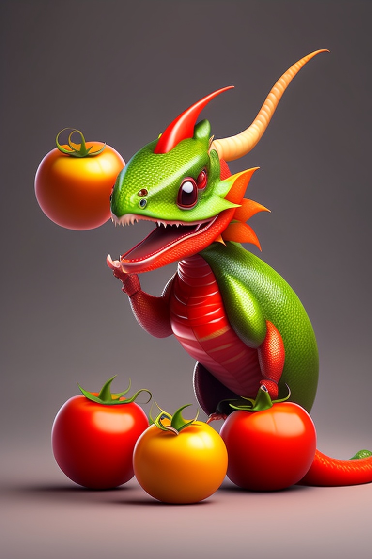 Lexica - Funny dragon,2d art,eat tomatoes