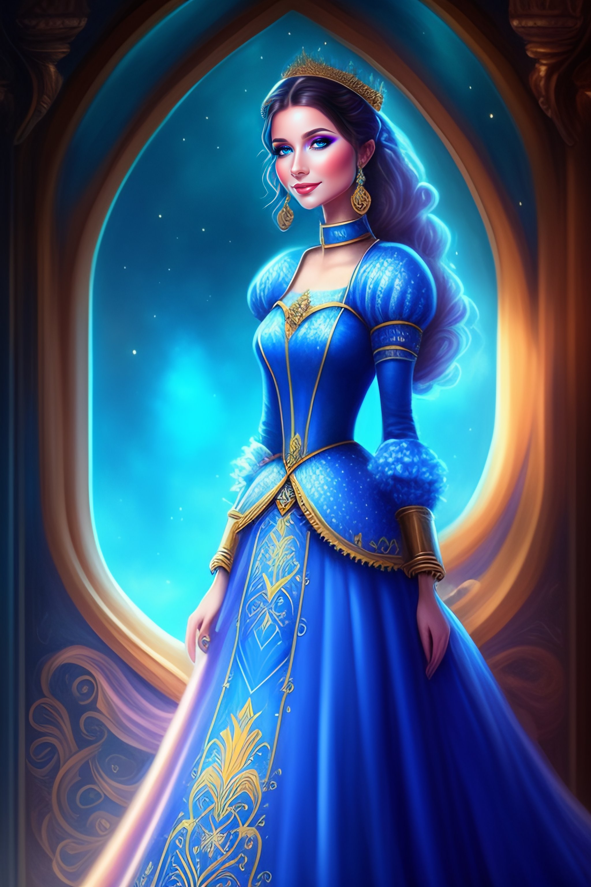 Lexica - Beautiful princess, in a blue dress, fantasy style, hand-drawn ...