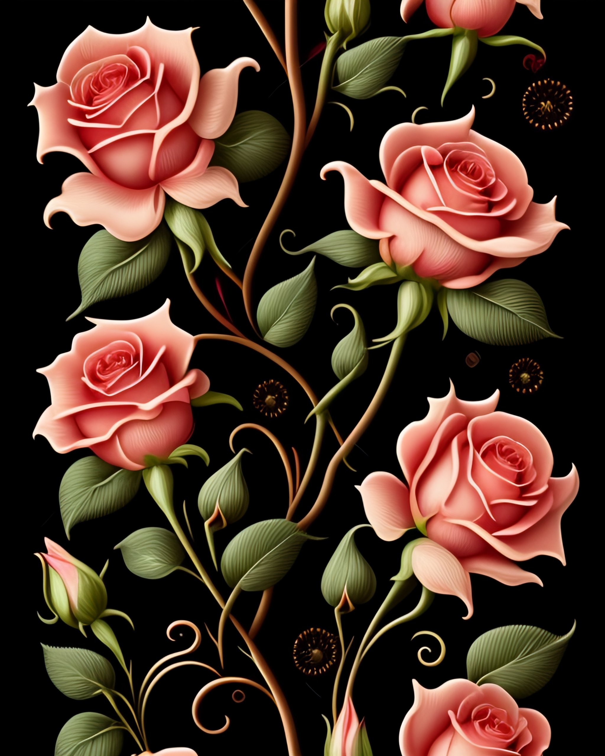 Lexica - Elegant embossed roses with botanical illustration with black ...