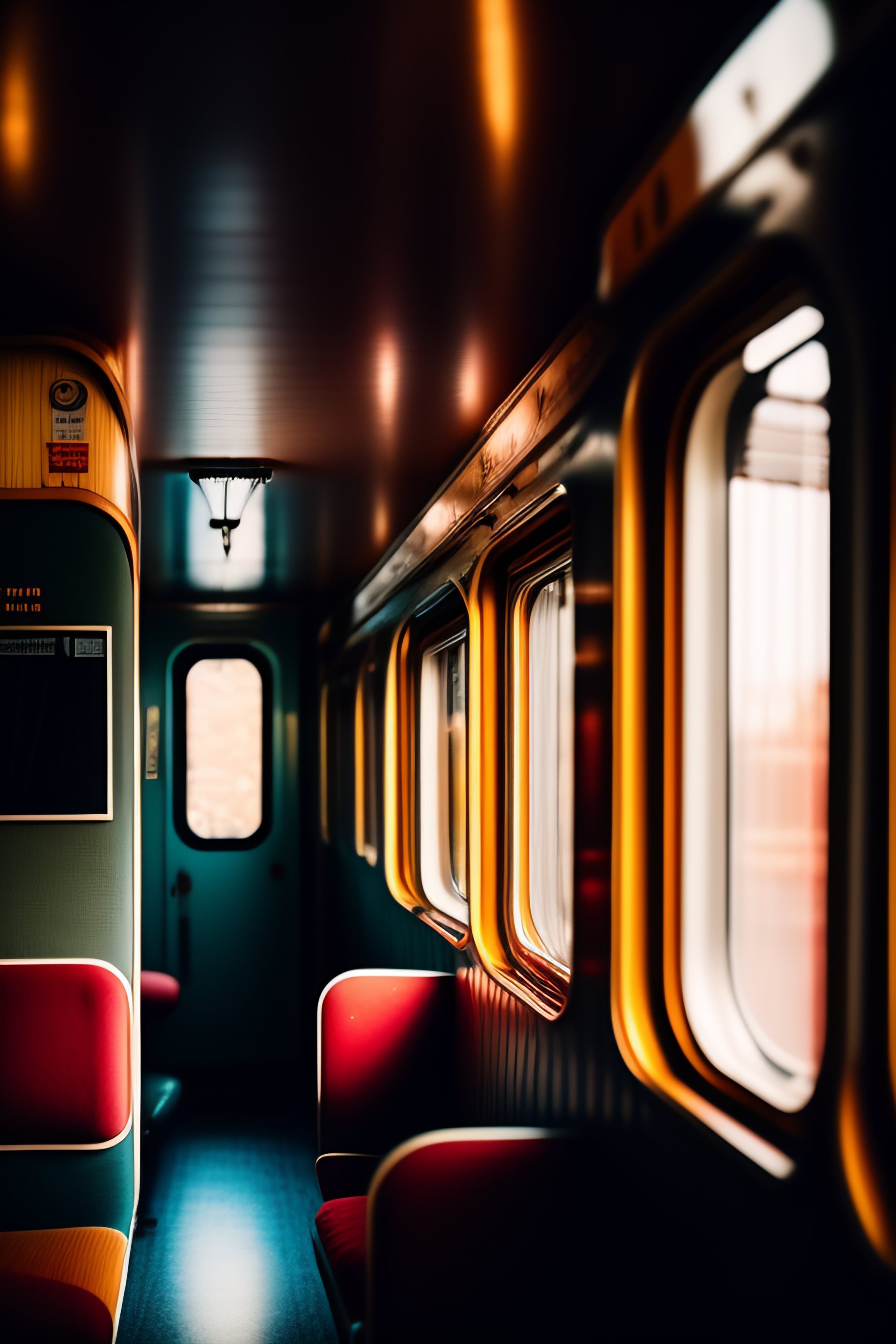 Lexica - (analog style), (documentary shot), inside a mid century train ...