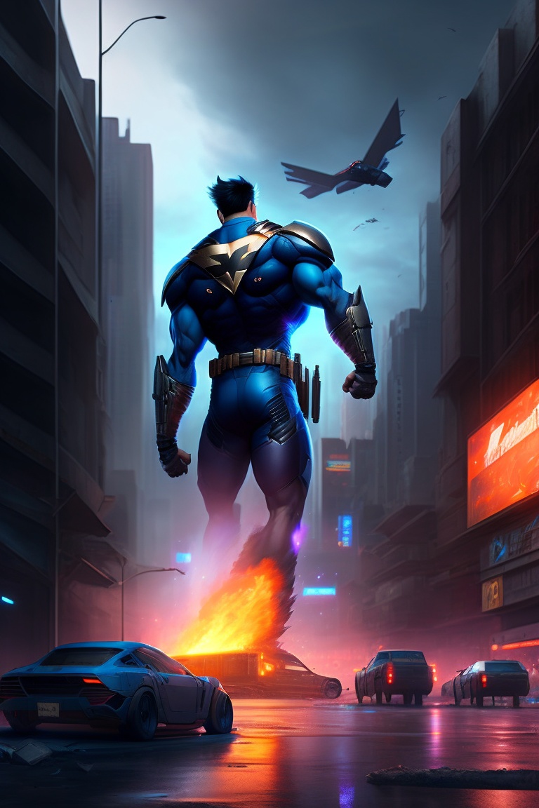 Lexica - Nightwing , ultra realistic, destroyed city background, asian ...