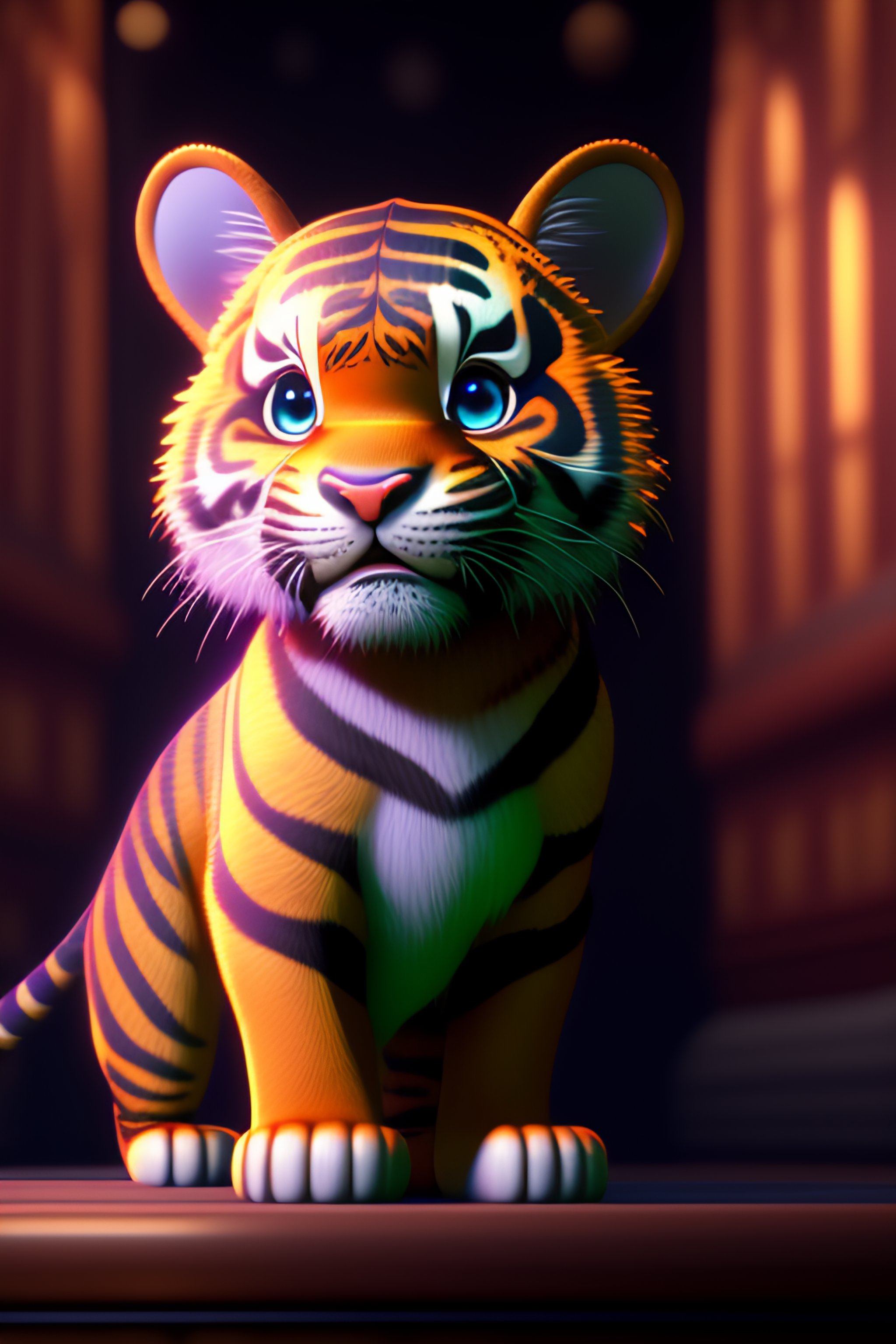 Lexica - Cute small tiger standing on 2 feet on theater ,unreal engine ...