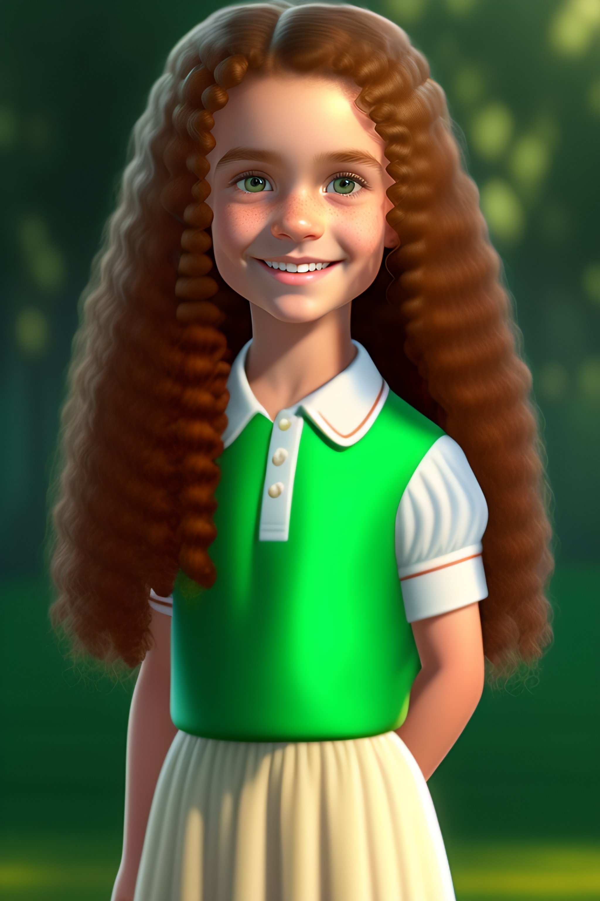 Lexica - Cartoon Emily has long, curly brown hair that she often keeps ...