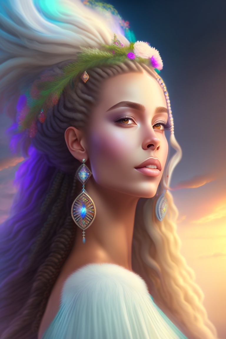 Lexica - Spiritual white lady goddess with dreadlock hair, looking ...