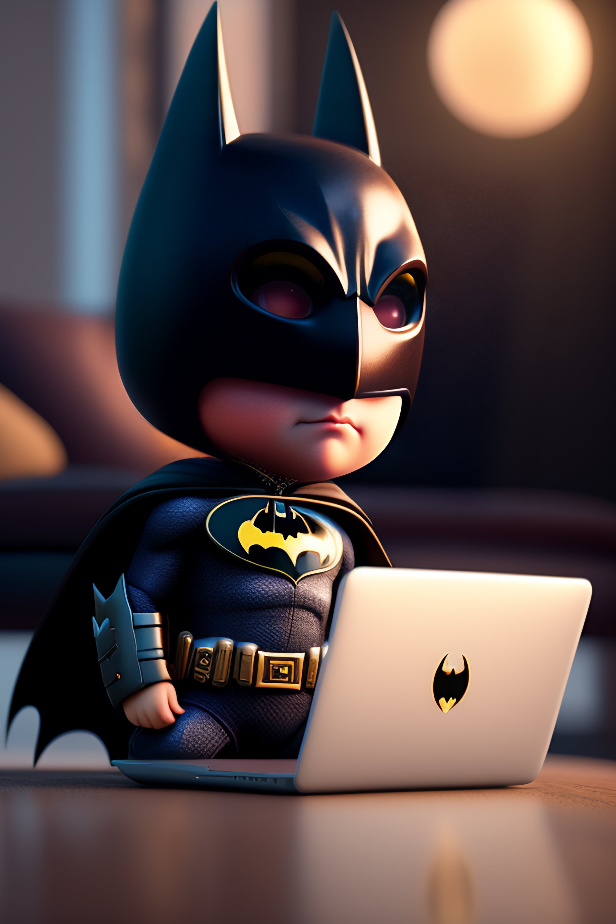 Lexica - Cute small humanoid batman sitting in front of laptop ,unreal ...