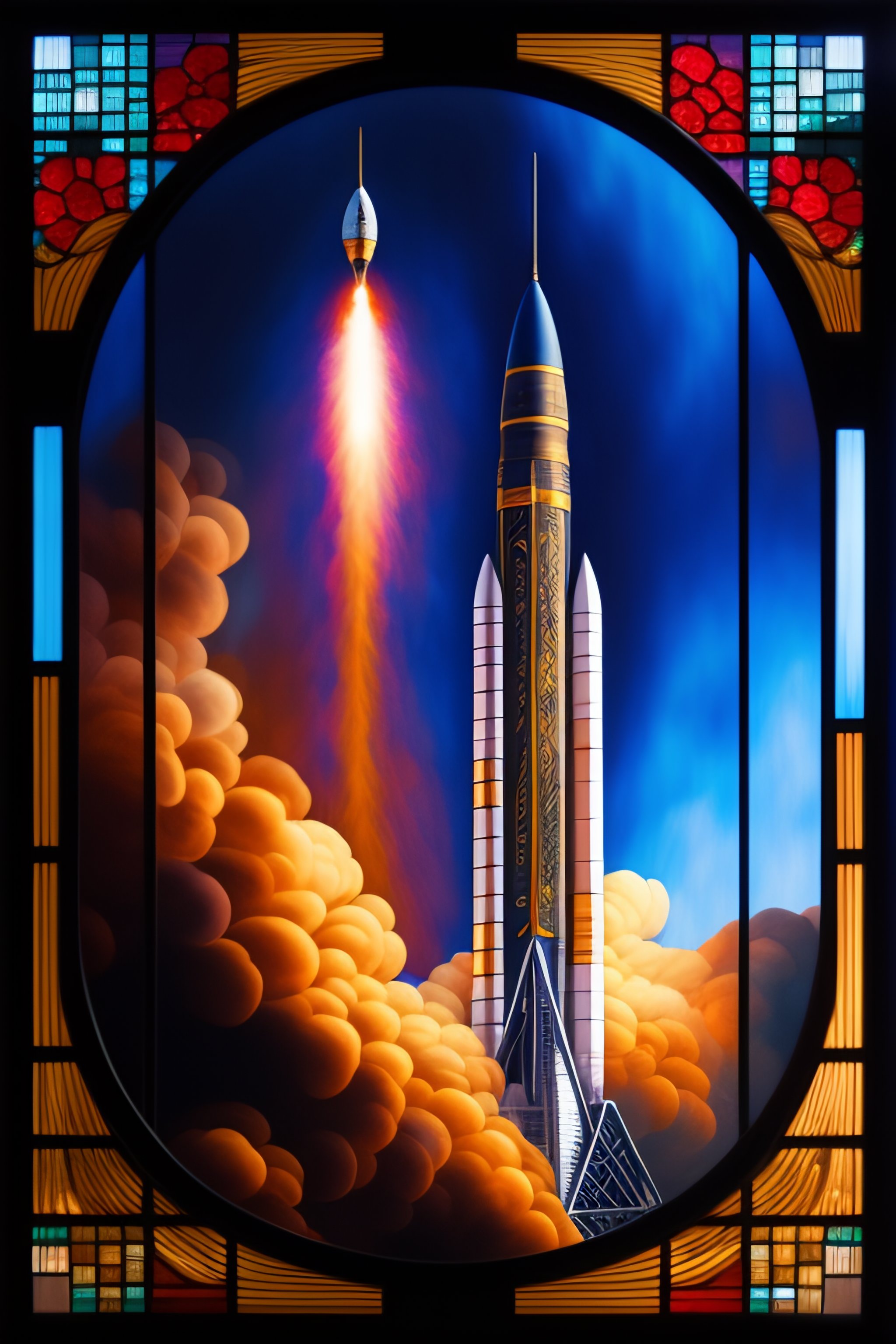 Lexica - Rocket launch, center composition, detailed stained glass ...