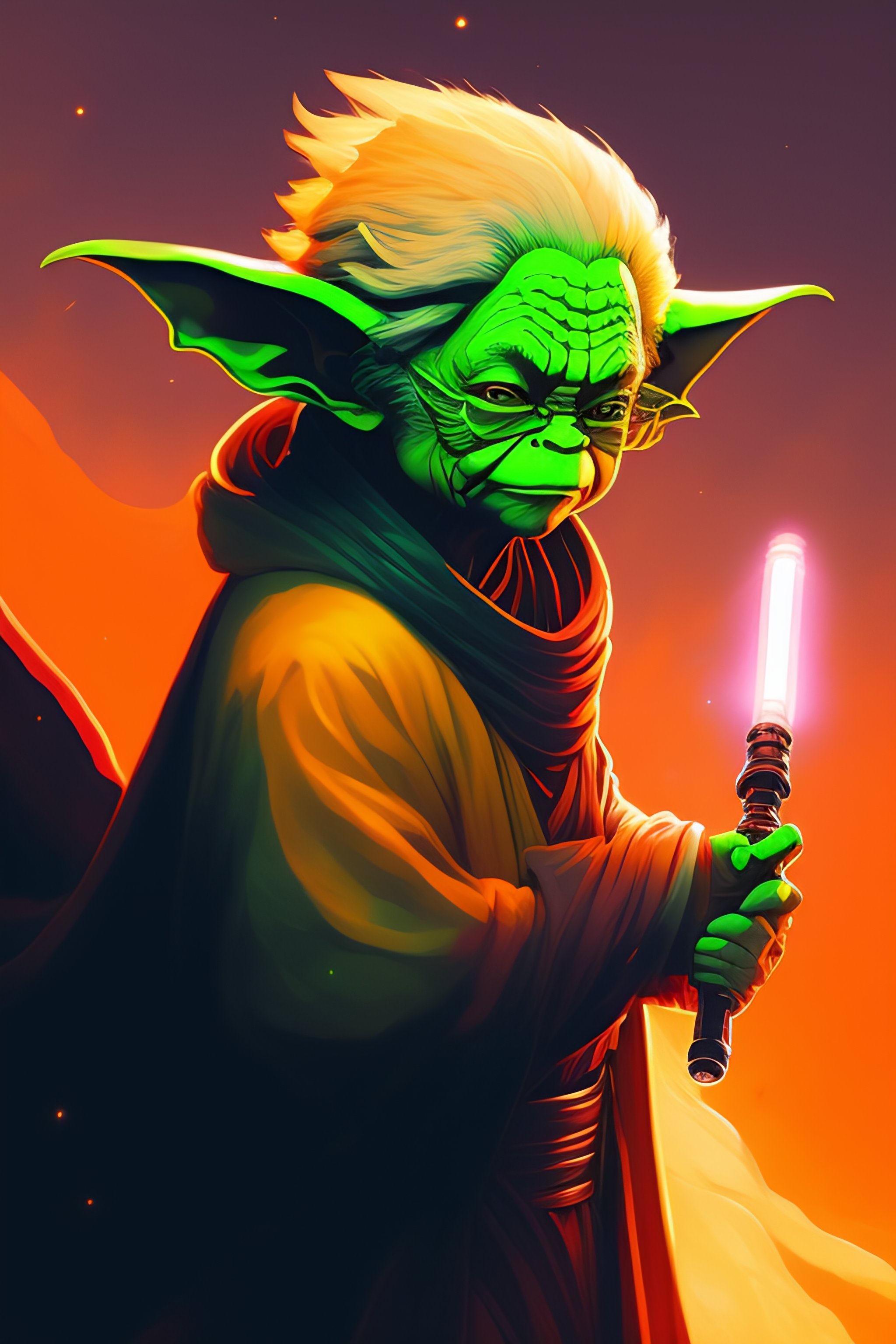 Lexica - Photo of fusion of master Yoda, lightsaber in hand, style of ...