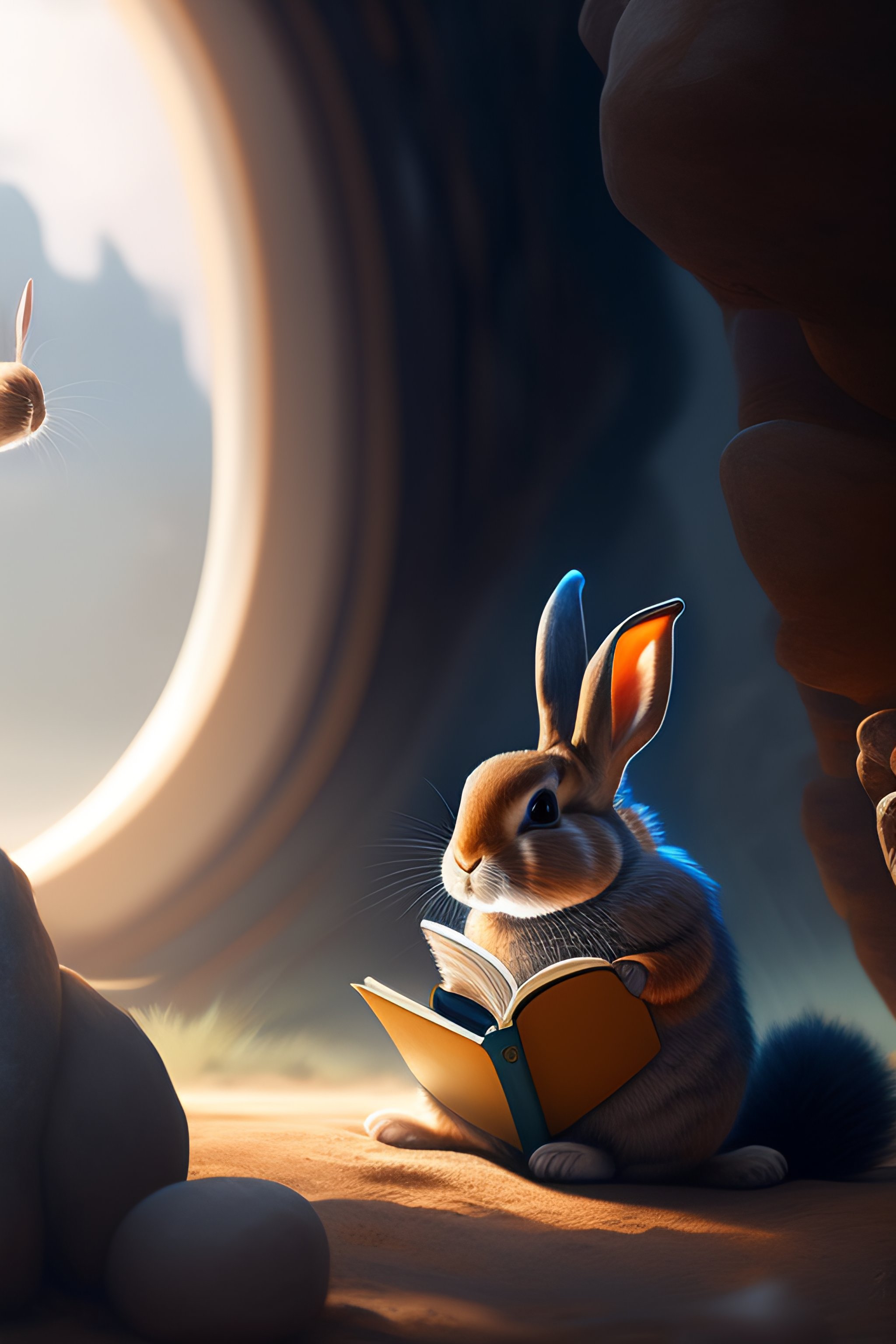 Lexica - Child reading book to a rabbit, screaming at the camera, epic ...