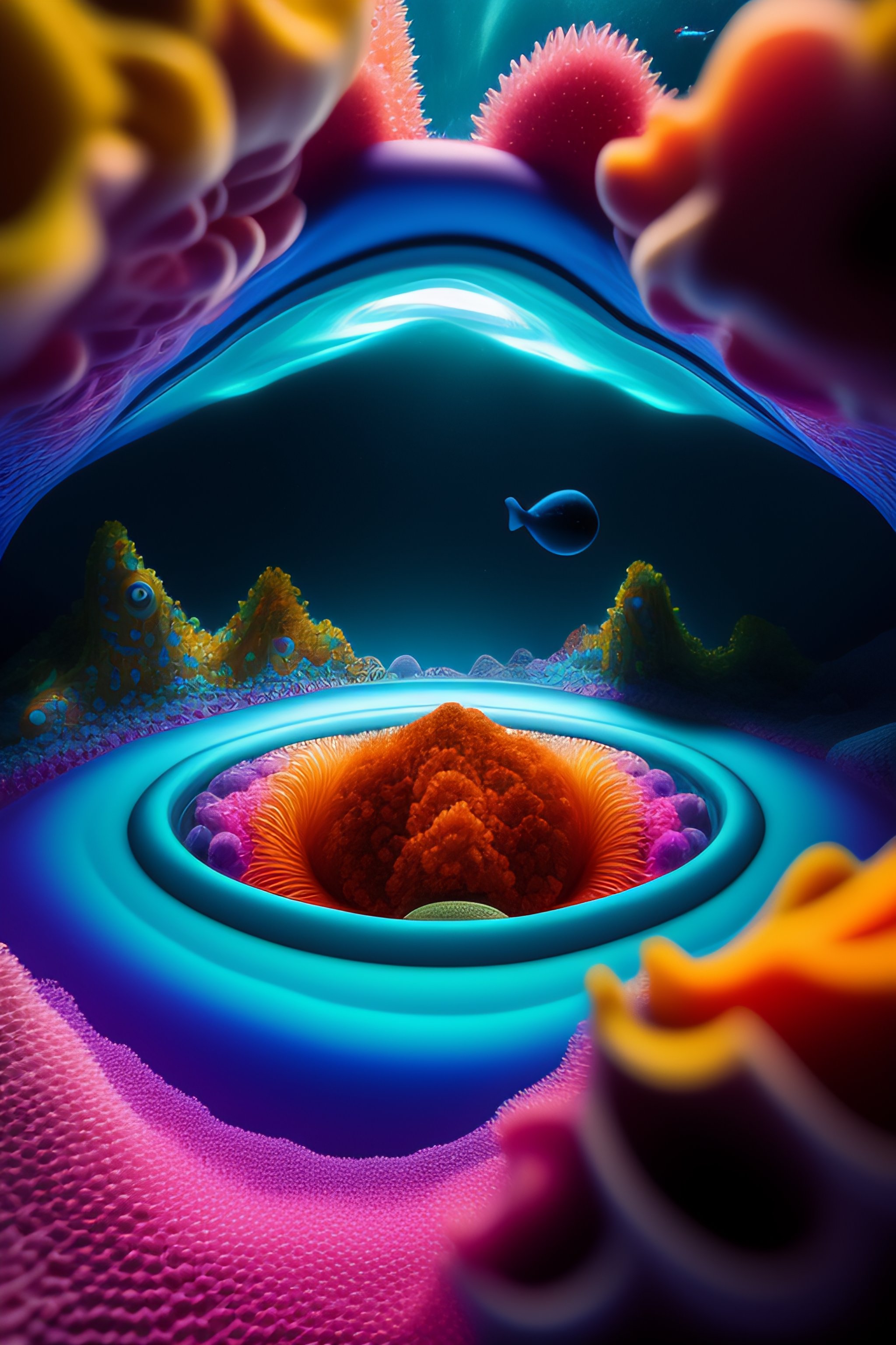 Lexica - Of a colorful deep sea crater with strange cute blobby happy ...
