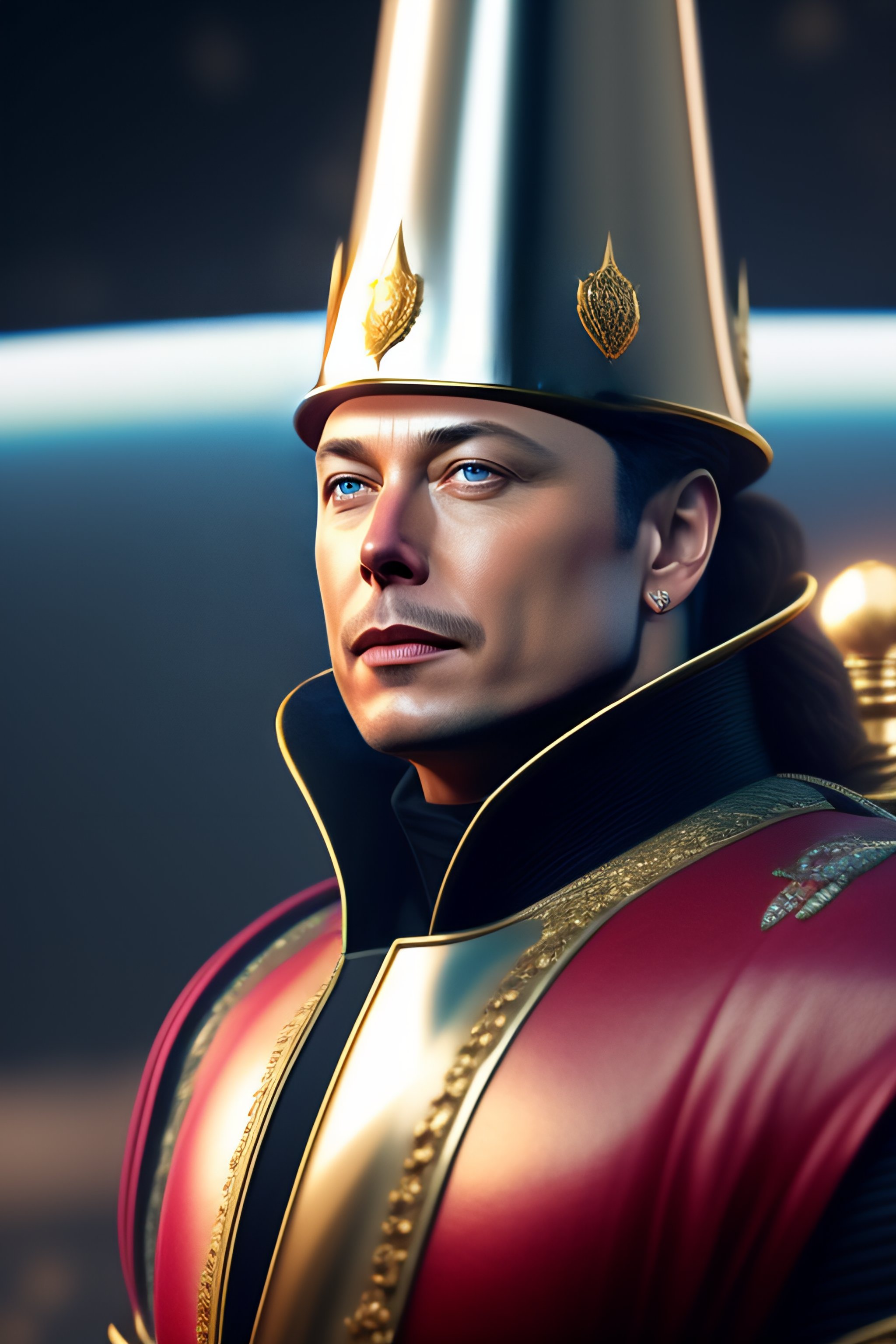Lexica - Zoomed out. Realistic 3D representation of elon musk wearing a musketeer costume ...