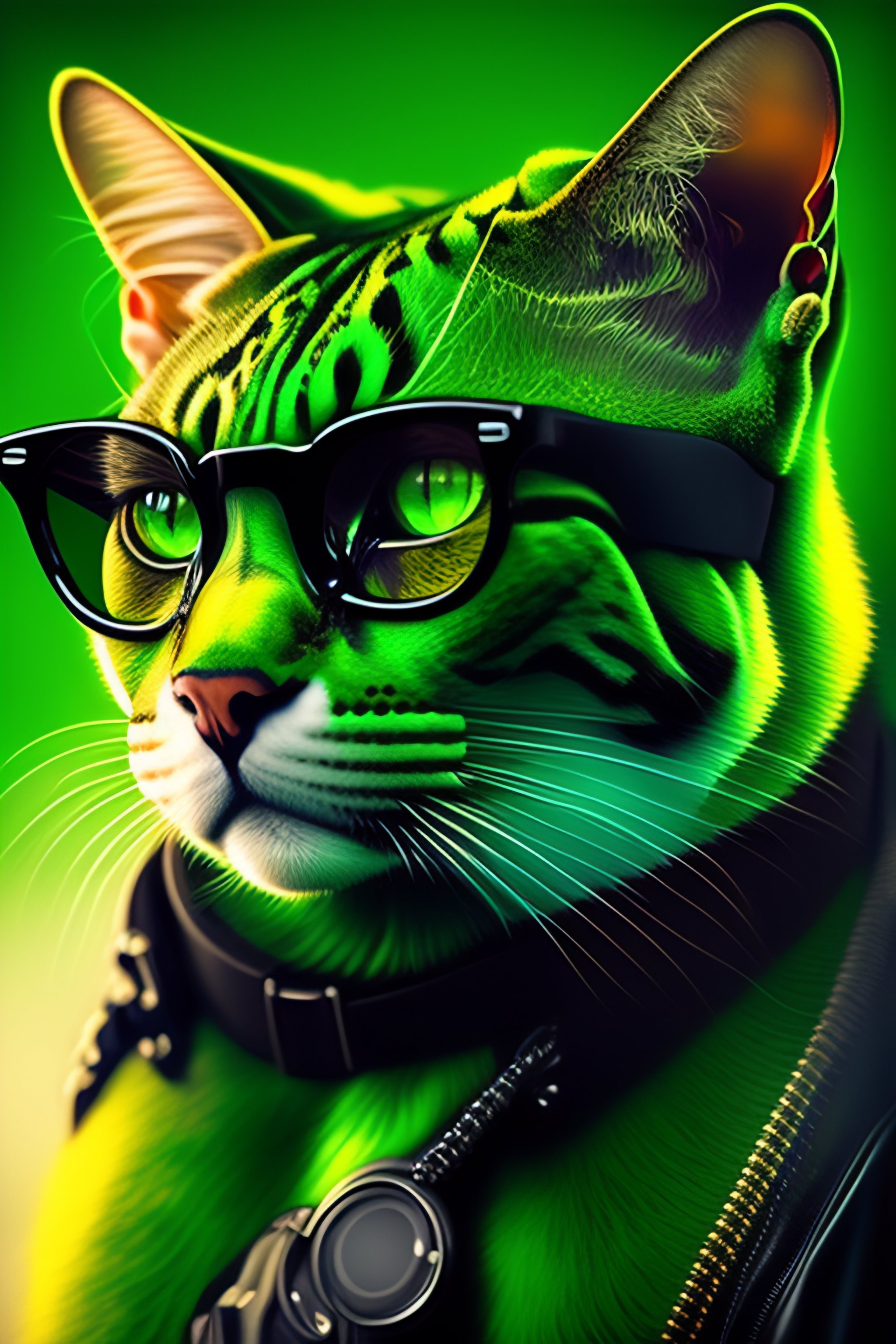 Lexica - Green cat with round glasses, Terminator T-1000 style