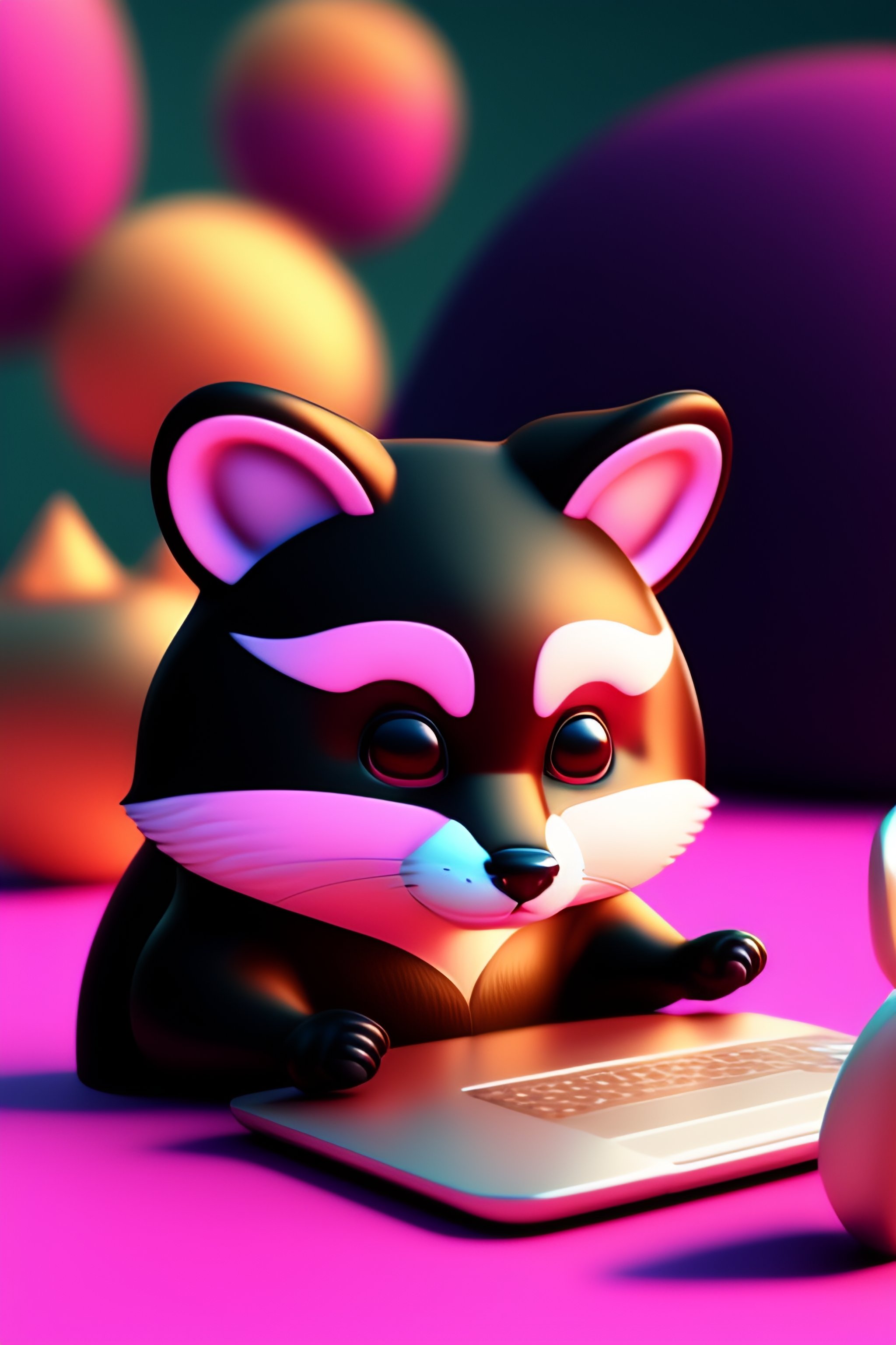 Lexica - Soft pink 3d racoon logo coding a software with laptop by pixar